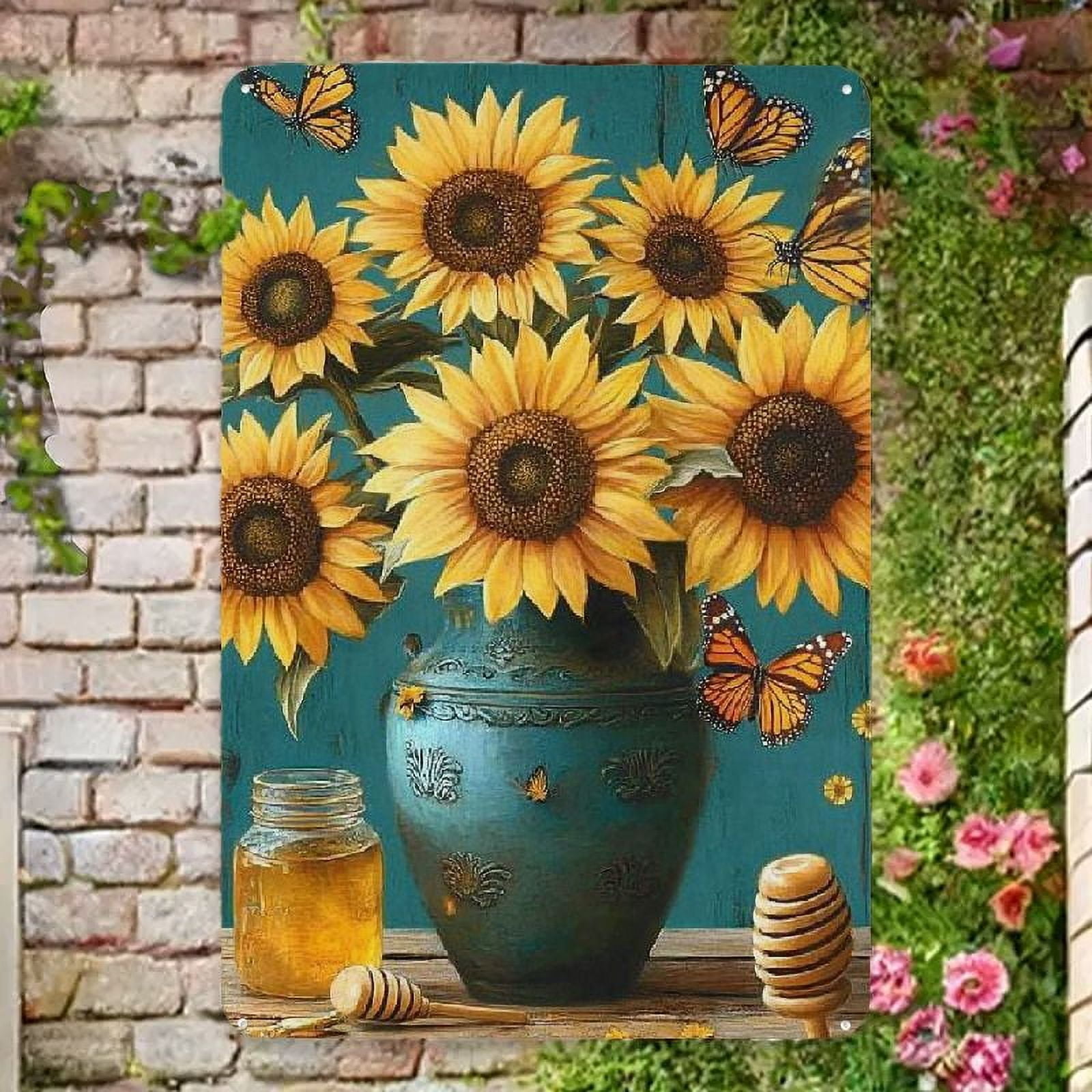 Sunflowers With Butterflies Themed Metal Sign, 8*12 Inches, Retro ...