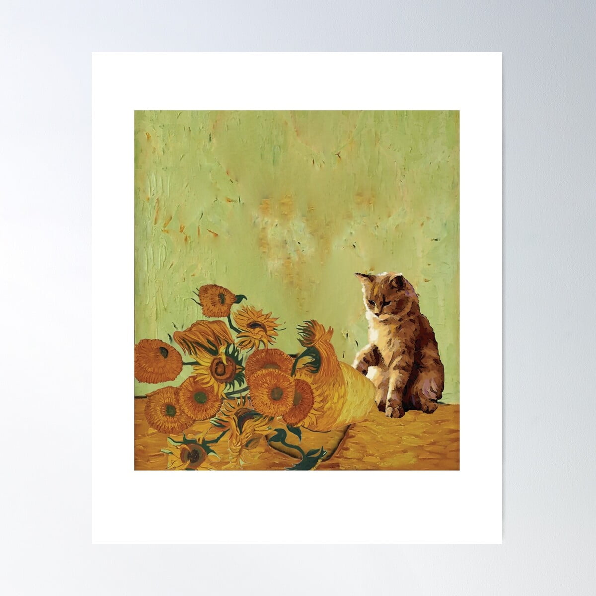 Sunflowers By Vincent Van Gogh And Funny Cat Art Meme Poster Wall Art ...