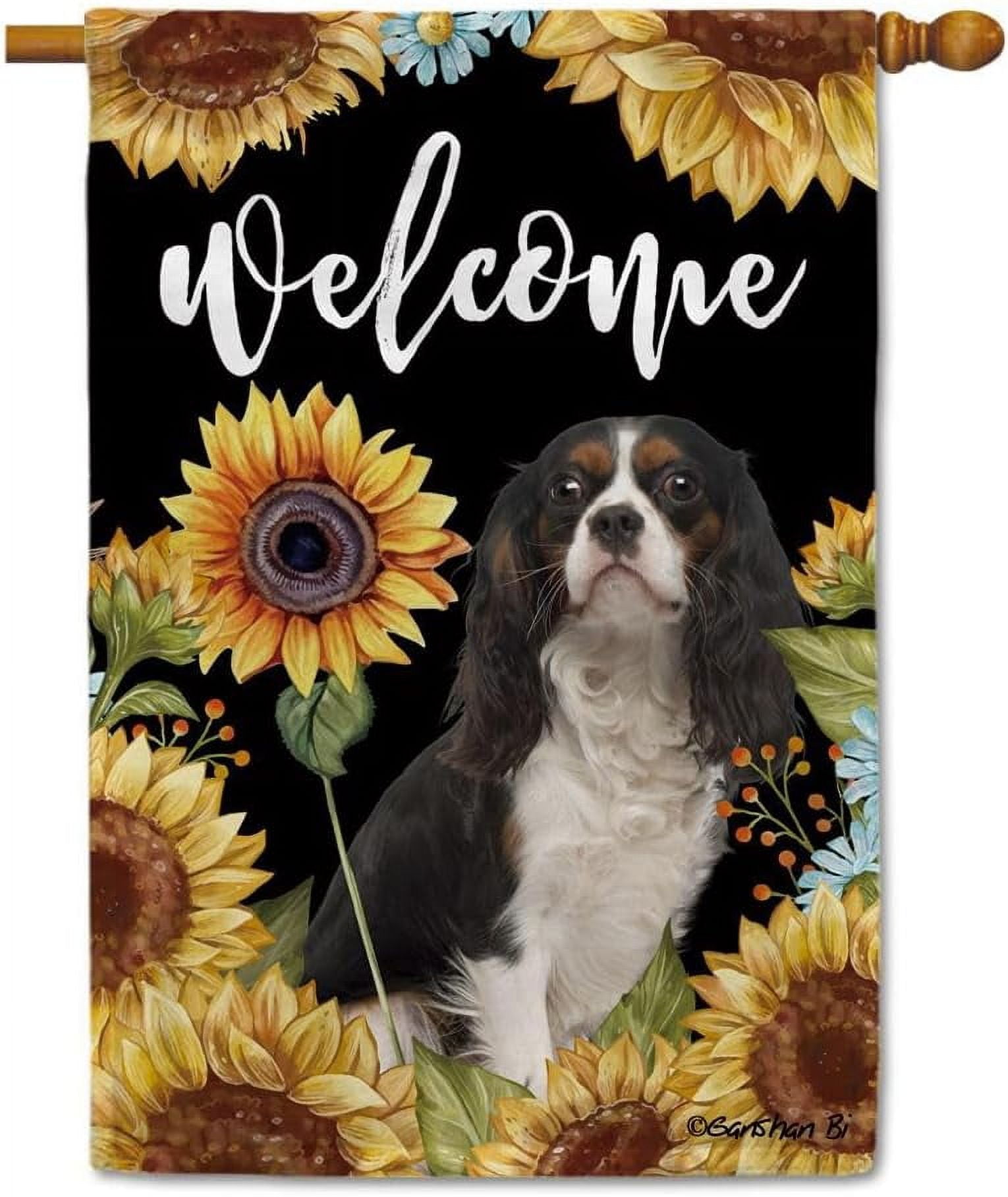 Sunflowers Cavalier King Charles Spaniel House Flag Dog Floral Spring ...