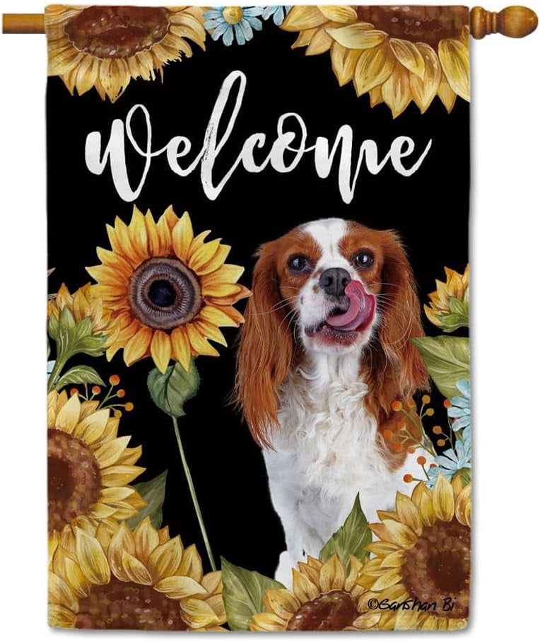 Sunflowers Cavalier King Charles Spaniel House Flag Dog Floral Spring ...