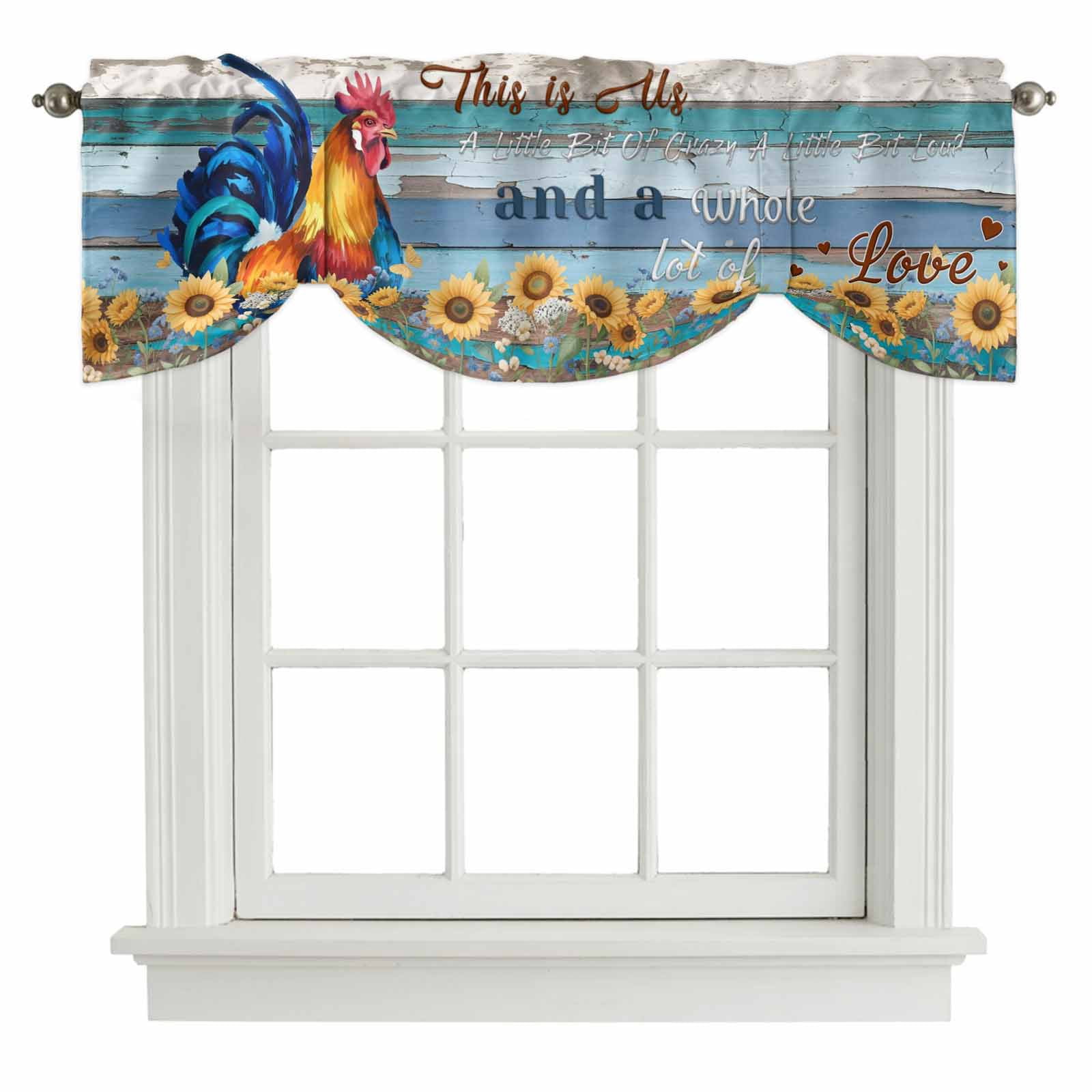 Sunflowers Chickens Tie Up Valance Curtains for Windows, Kitchen ...