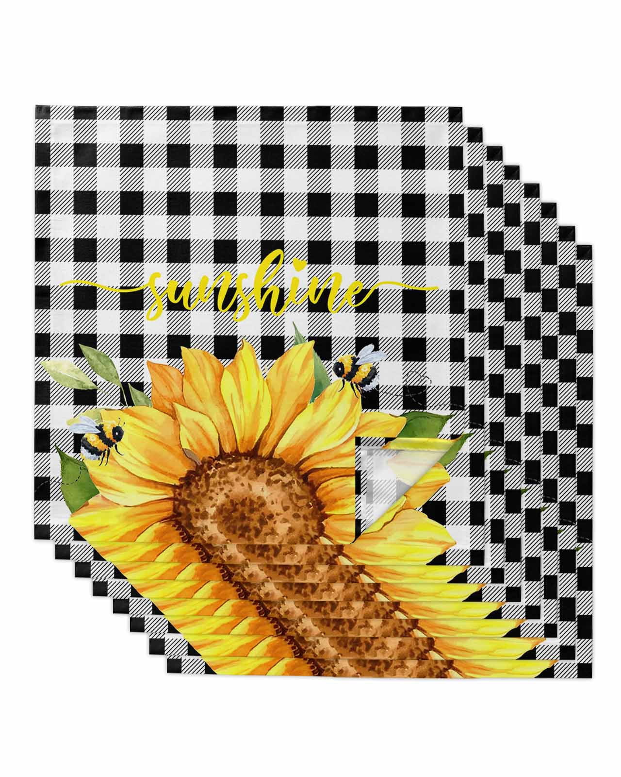 Sunflowers Cloth Napkins Set of 8 Reusable Dinner Napkins, Black White ...
