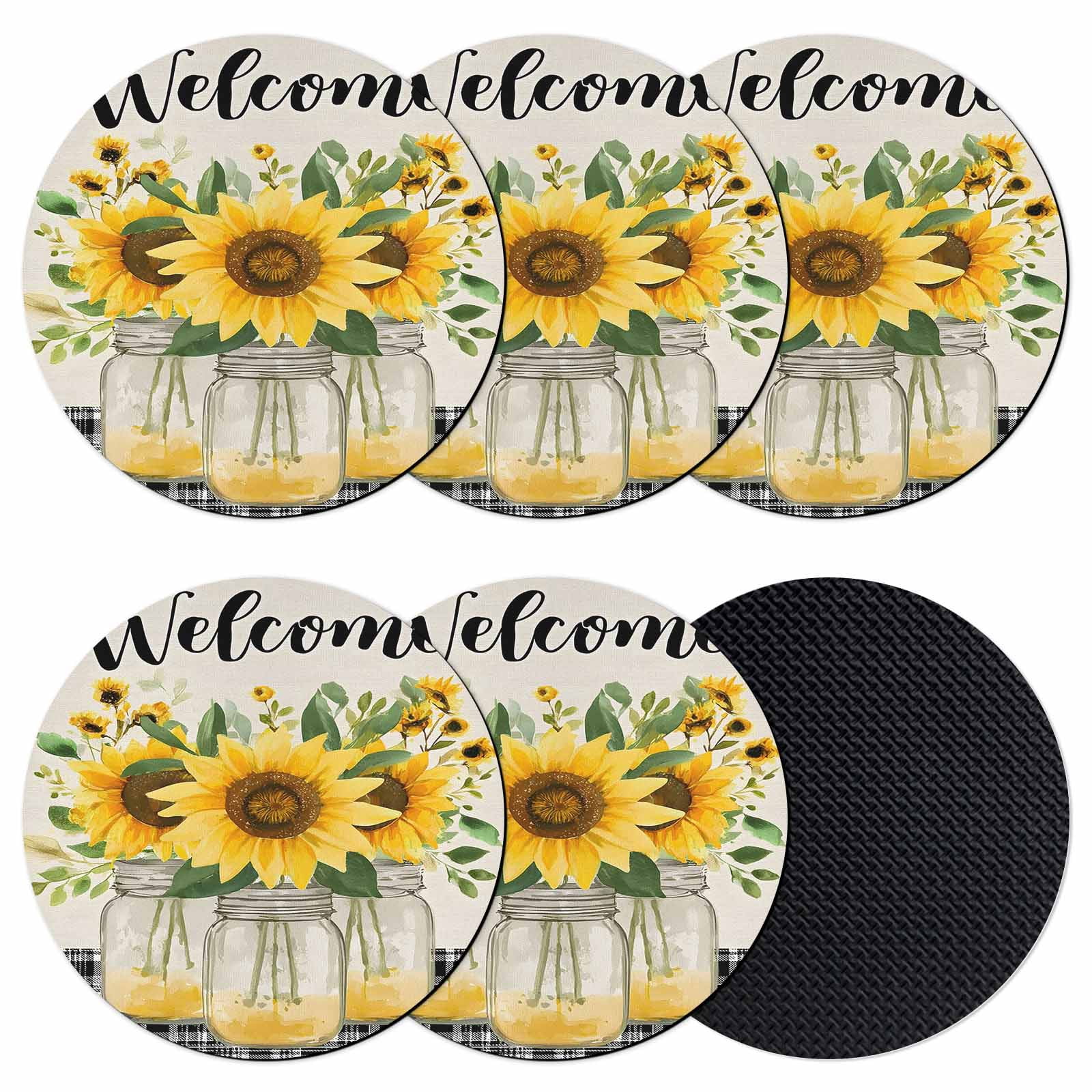 Sunflowers Coasters Set of 6, Absorbent Coasters for Drinks, Botanical ...
