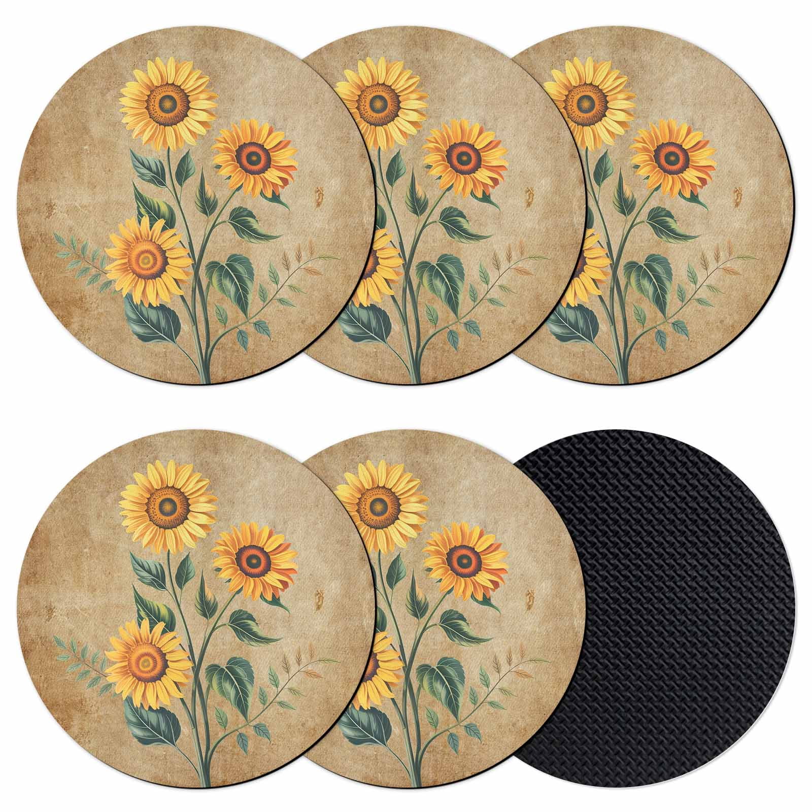 Sunflowers Coasters Set of 6, Absorbent Coasters for Drinks, Farmhouse ...