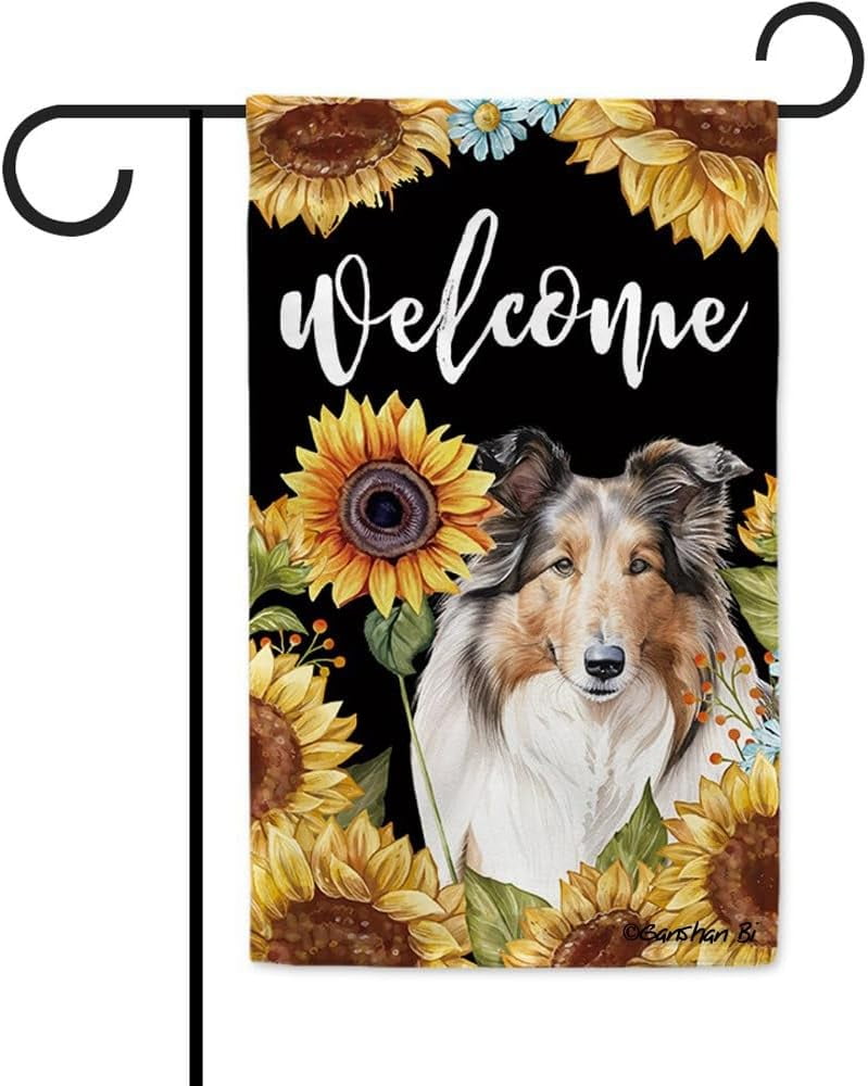Sunflowers Collie Garden Flag Watercolor Dog Floral Spring Summer Decor ...