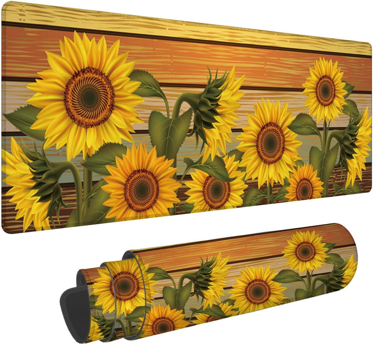 Sunflowers on Colorful Wooden Boards Gaming Mouse Pad Large Mouse Mat ...