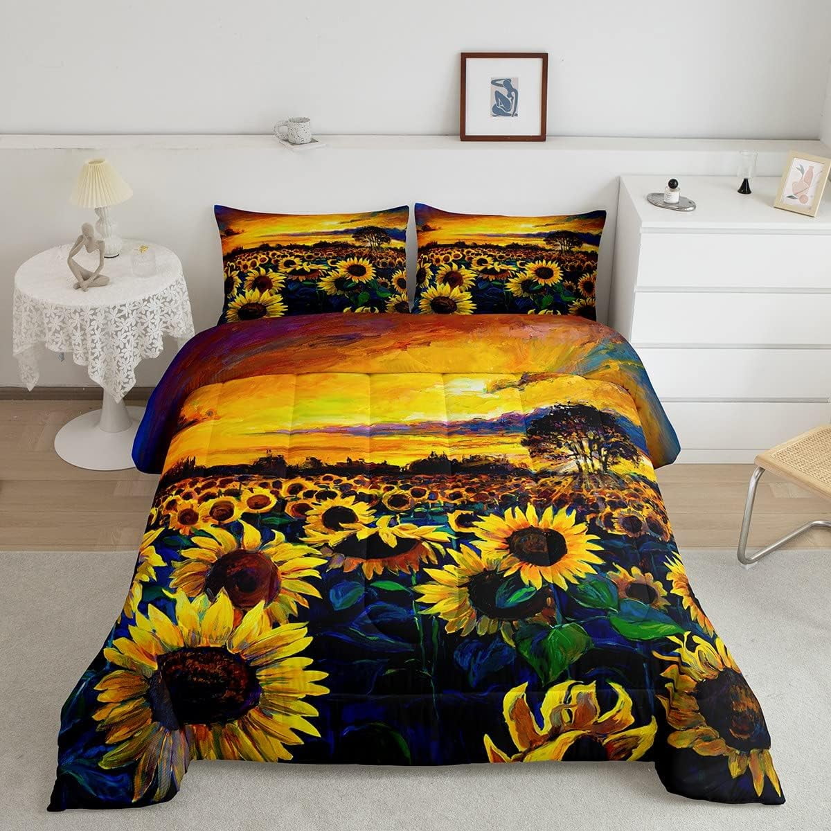 Sunflowers Comforter Set Floral Print Bedding Set Yellow Flowers ...