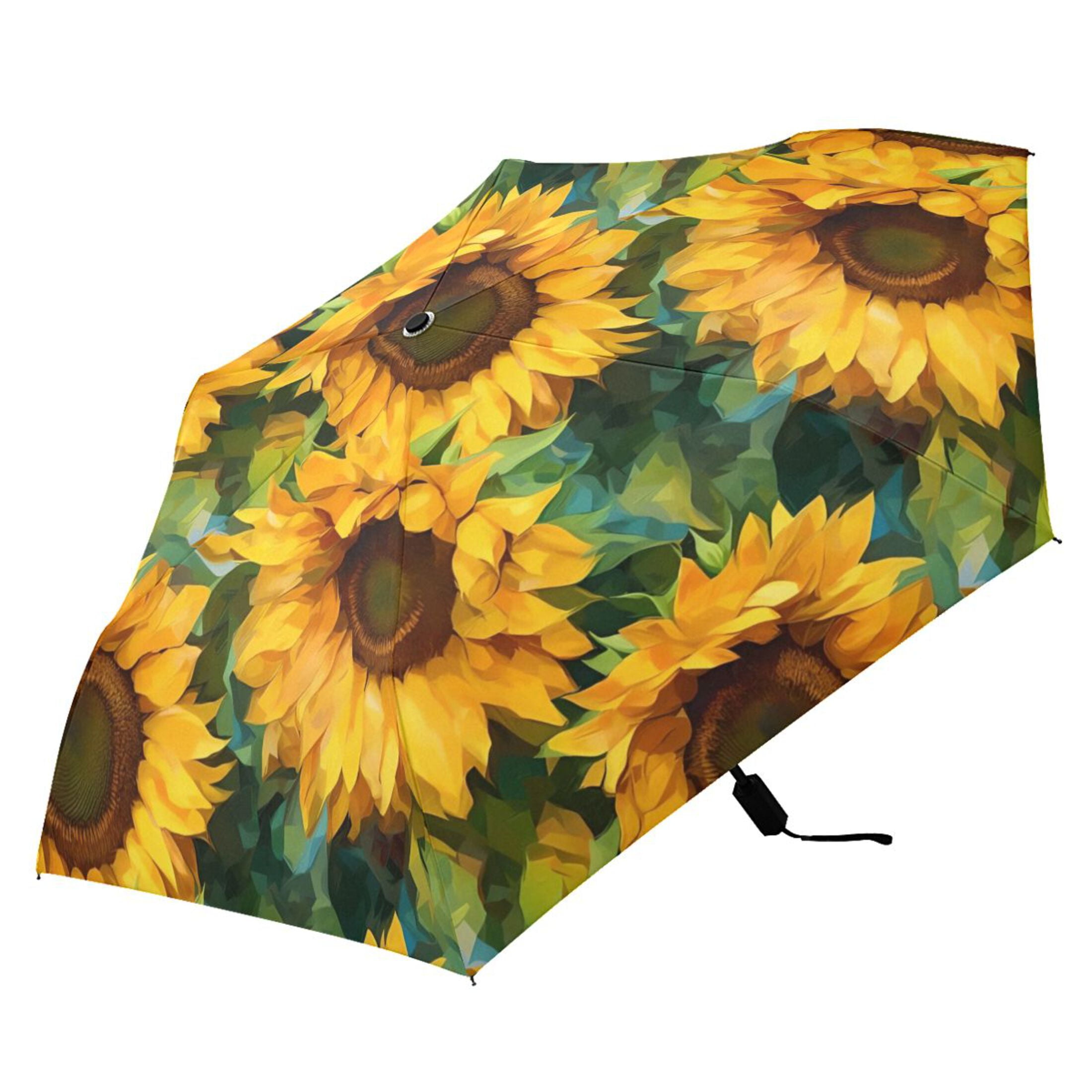 Sunflowers Compact Folding Umbrella for Rain Windproof Travel Umbrella ...