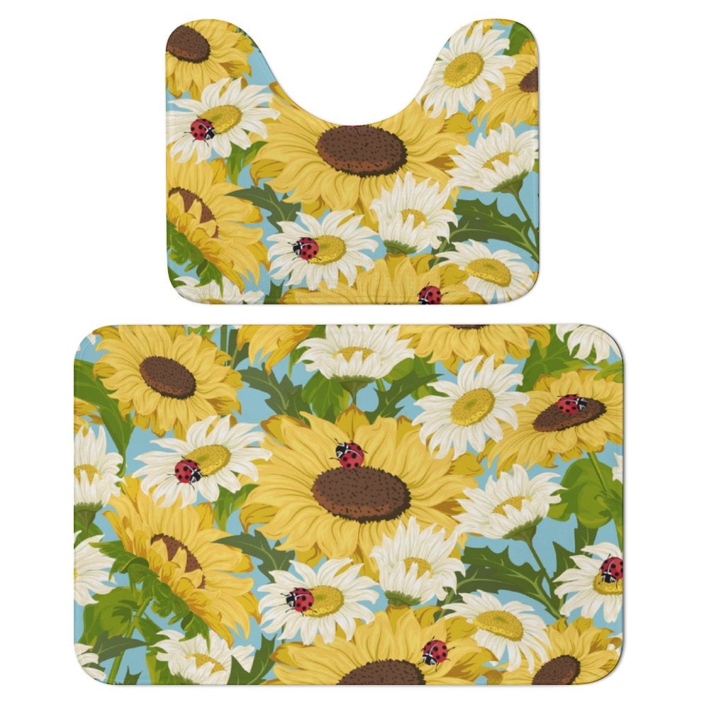 Sunflowers, Daisies Ladybugs Bathroom Rugs Set 2 Pieces, Bathroom Set ...
