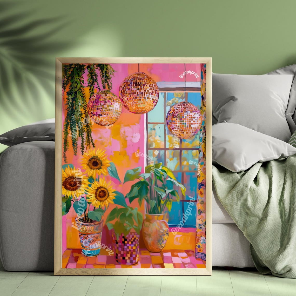 Sunflowers And Disco Balls - Pink Disco Balls Pink Maximalist Art ...