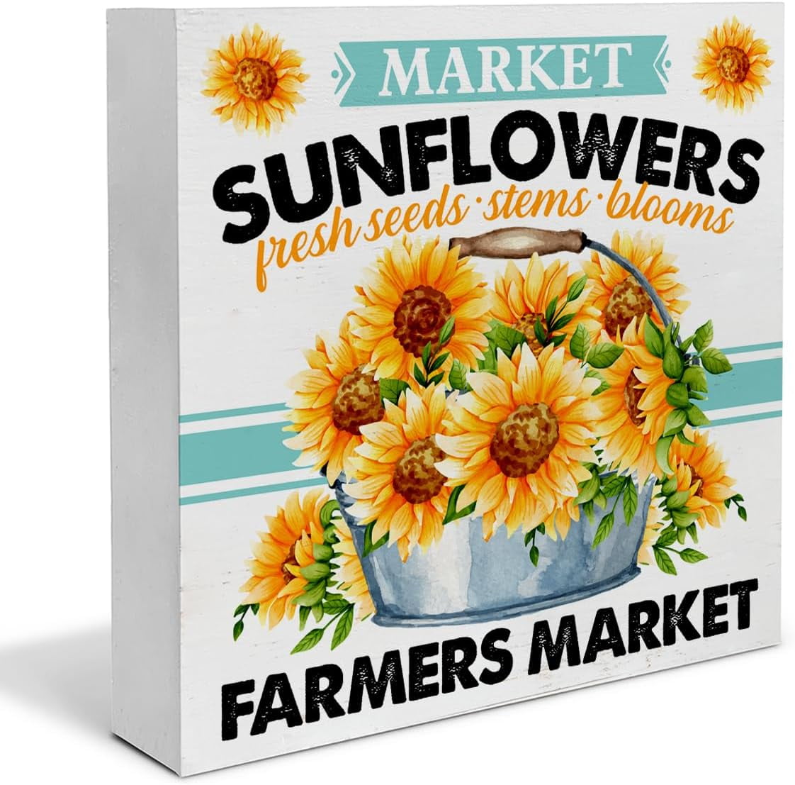 Sunflowers Farmers Market Wood Box Sign Art Desk Decor 7x7 Inches Retro ...