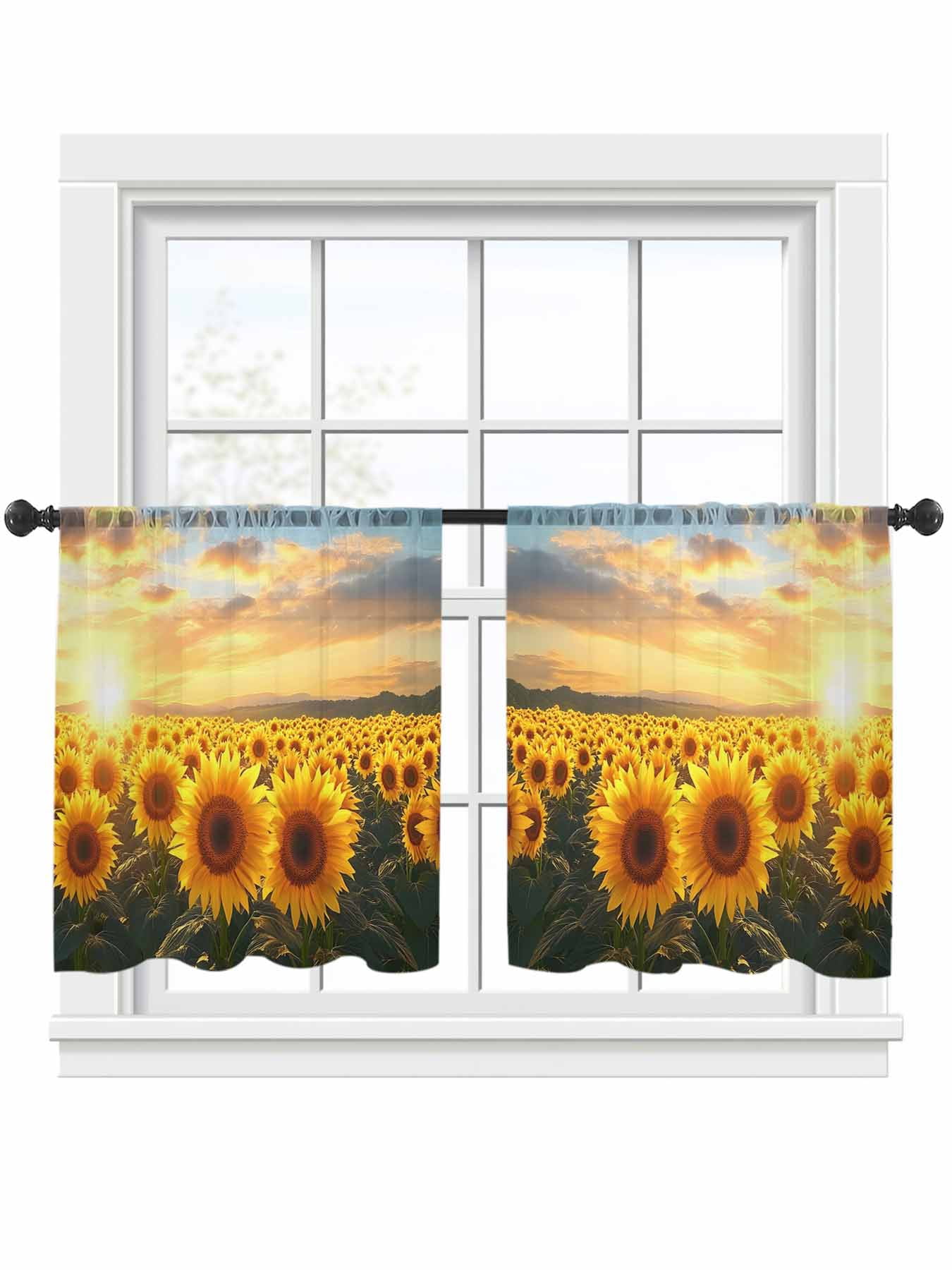 Sunflowers Field Sheer Curtains 2 Panels Set Sunset Summer Vintage ...