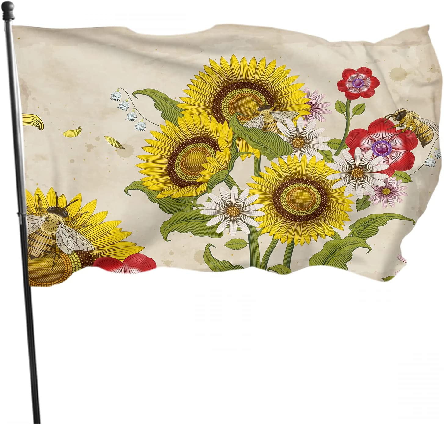 Sunflowers Flag Outdoor,yellow sunflower pink red white flowers bees Garden Flags House Flags ...