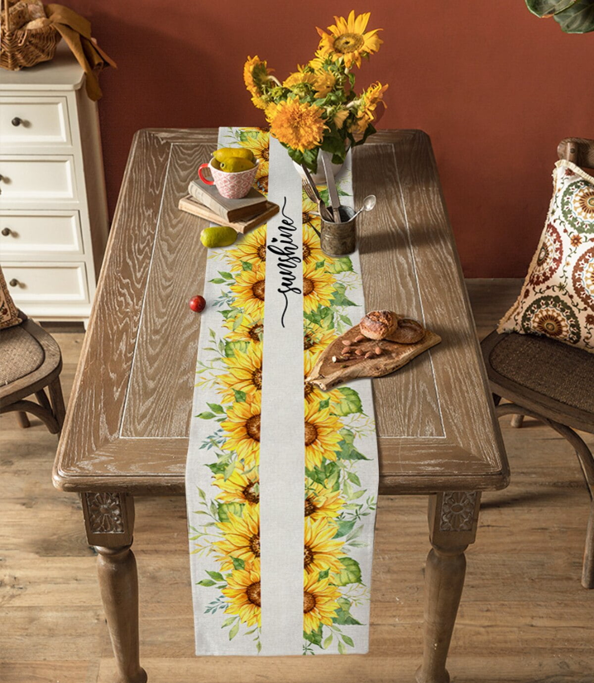 Sunflowers Flowers Linen Table Runners Wedding Party Luxury Home ...