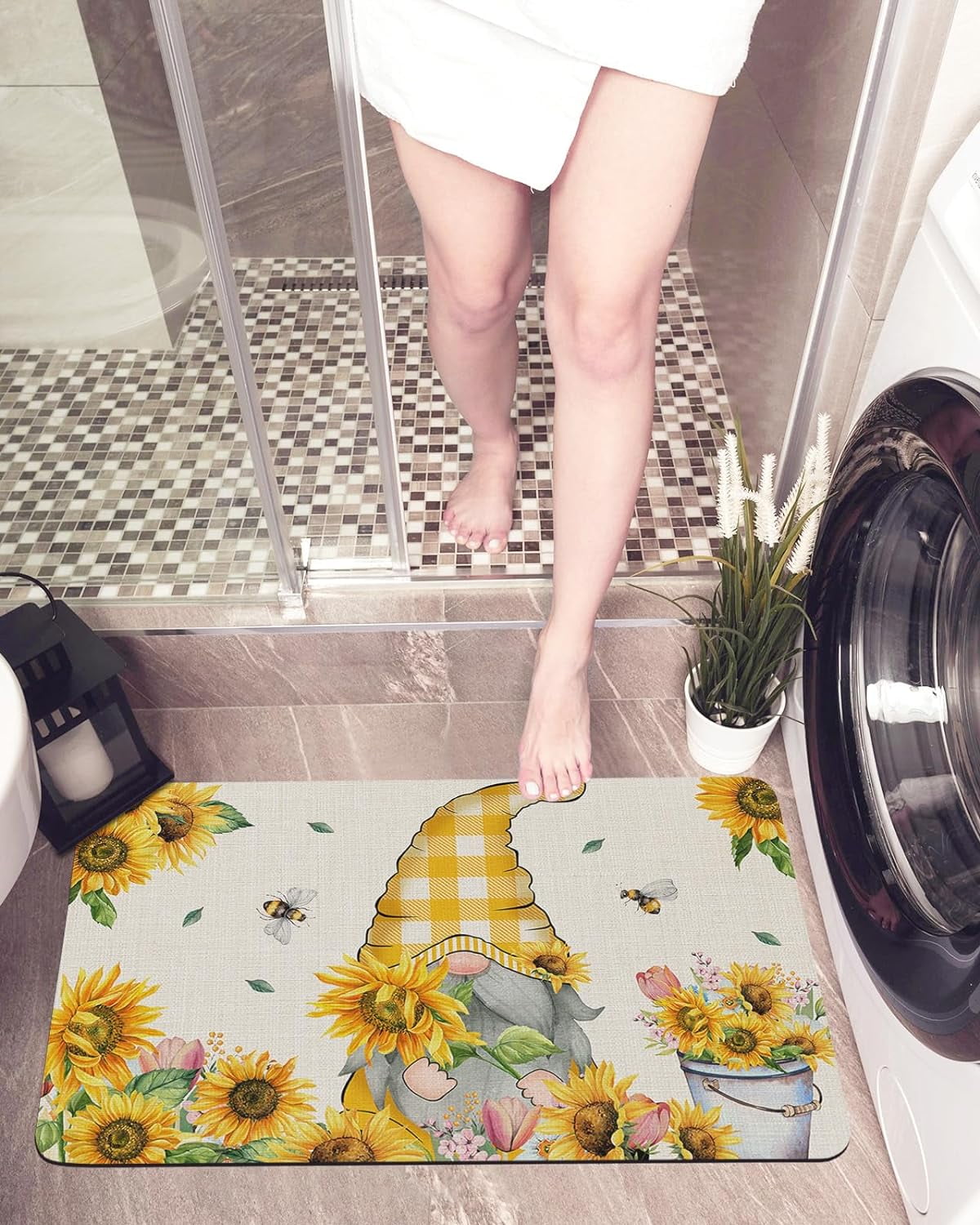 Sunflowers Gnome Bee Summer Kitchen Mats Floor Runner Rug Retro ...