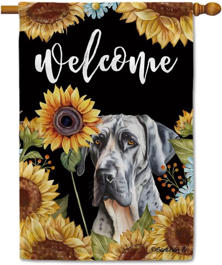 Sunflowers Great Dane House Flag Watercolor Dog Floral Spring Summer ...
