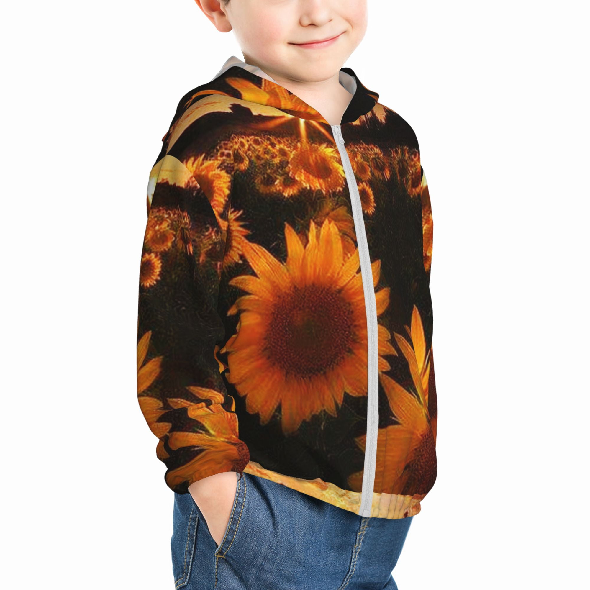 Sunflowers Kids Zip-Up Hoodie Girls Boys Sun Protection Jacket Hooded Cooling Shirt - Walmart.com