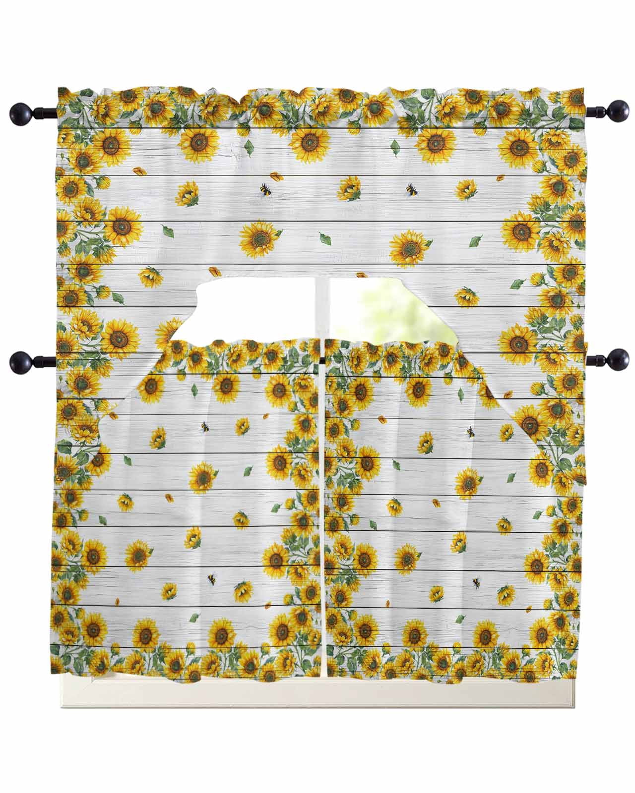 Sunflowers Kitchen Curtains Sets 24 Inch Length with Valance, Vintage ...