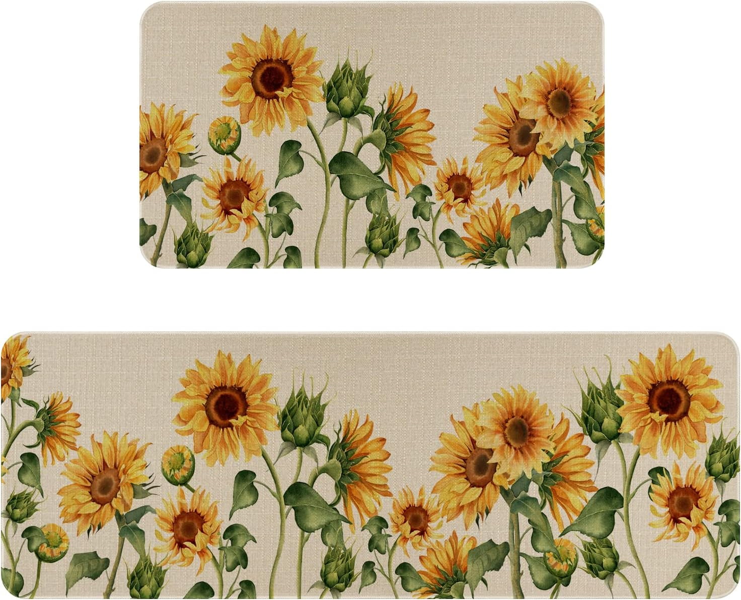 Sunflowers Kitchen Rugs and Mat Set of 2, Farmhouse Style Kitchen Mats ...