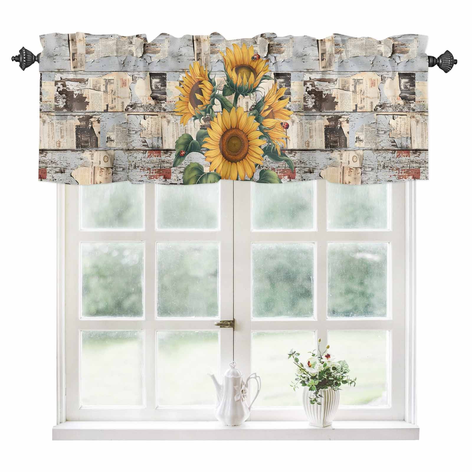 Sunflowers Kitchen Valances for Windows 60x18 Inch Kitchen Curtains ...