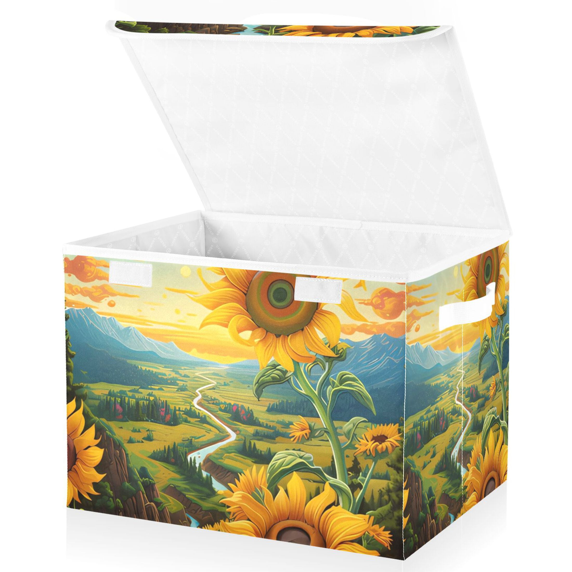 Sunflowers Large Lidded Bin Foldable Storage Baskets Boxes Cubes Lids ...