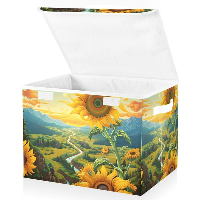 Sunflowers Large Lidded Bin Foldable Storage Baskets Boxes Cubes Lids ...