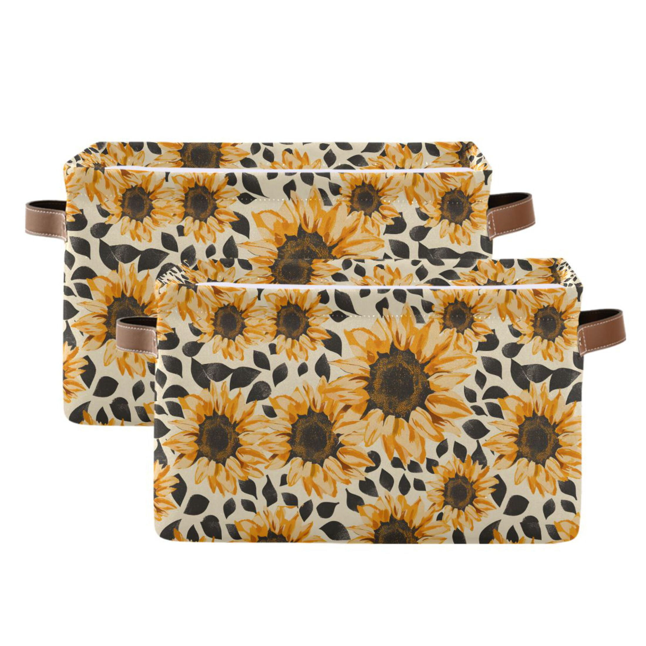 Sunflowers Leopard Storage Bins with Handle Fabric Organizer Basket ...