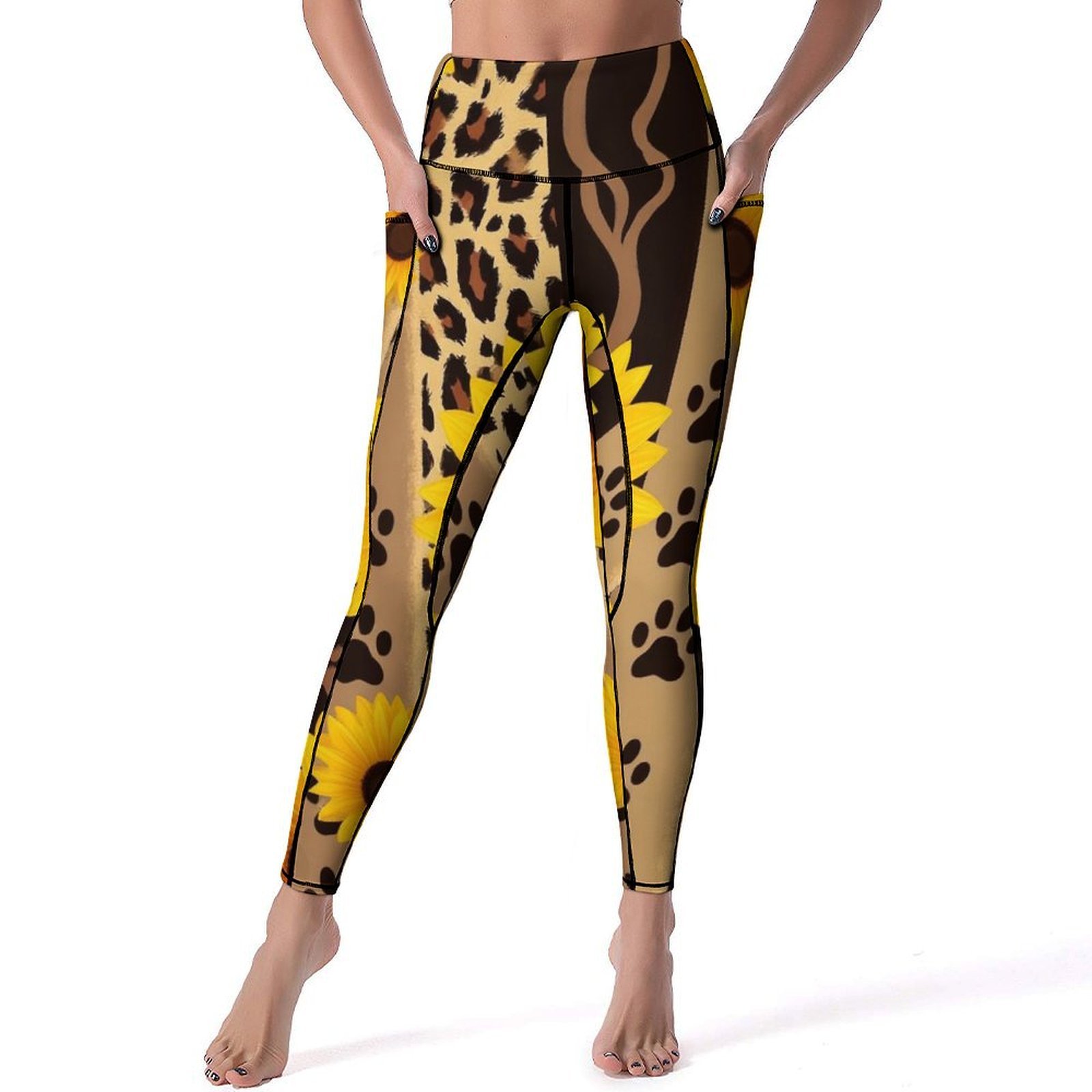 Sunflowers Leopards Paws Stripes Floral Leggings Gym Wear Gym ...
