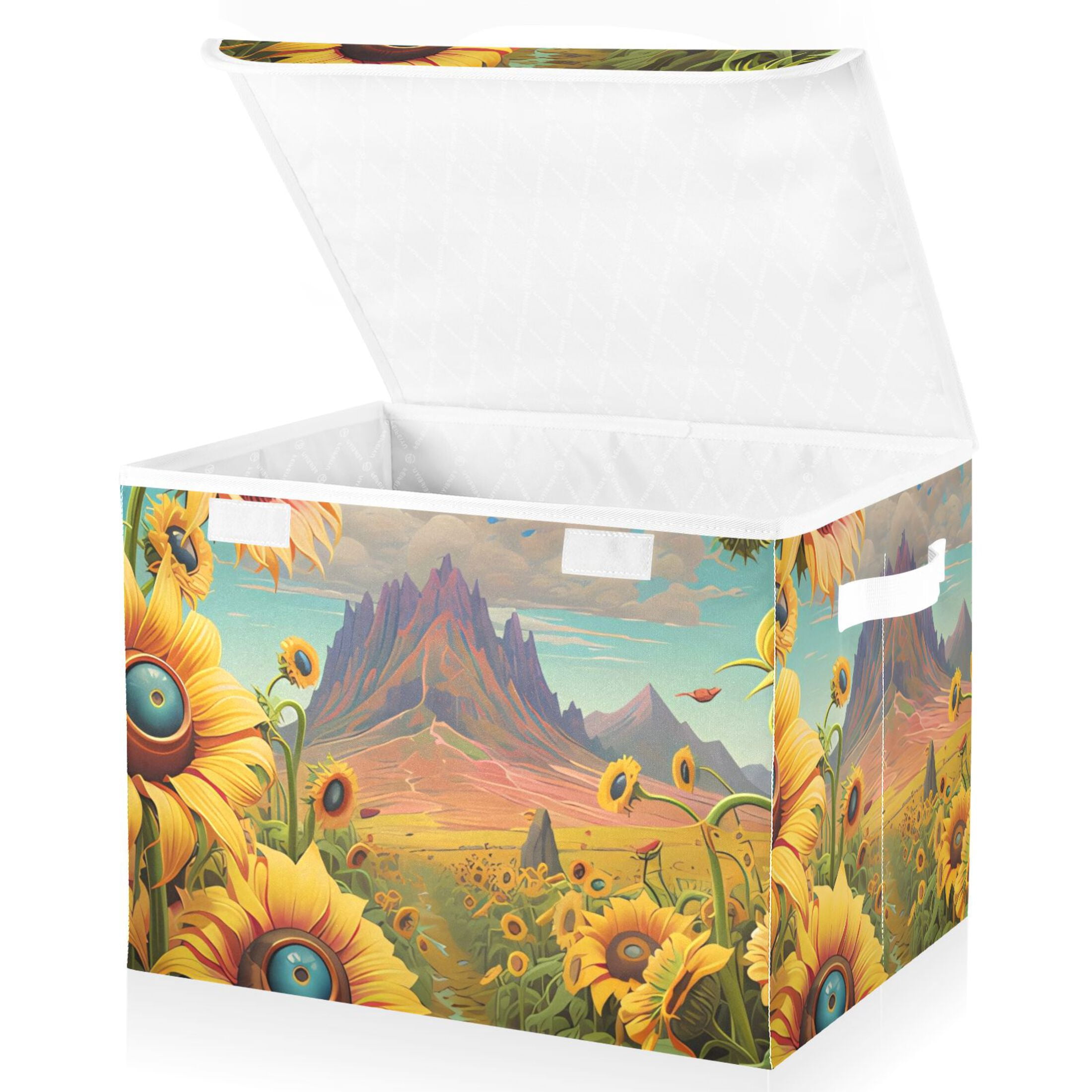 Sunflowers Mountains Large Lidded Bin Foldable Storage Baskets Boxes ...