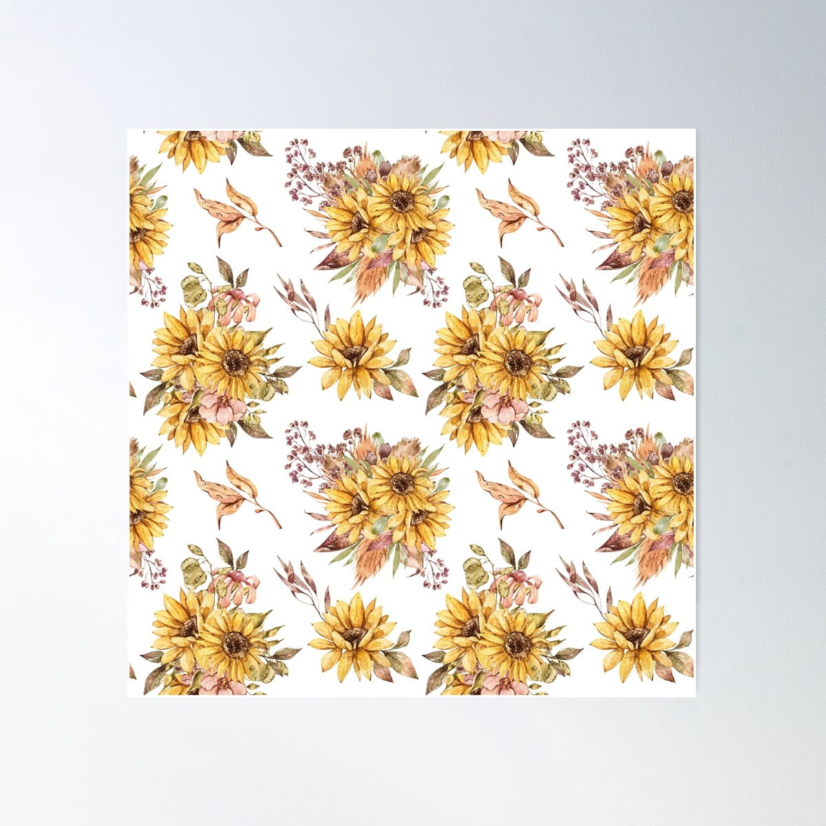 Sunflowers Pattern Poster Wall Art, Modern Wall Decor For Living Room ...