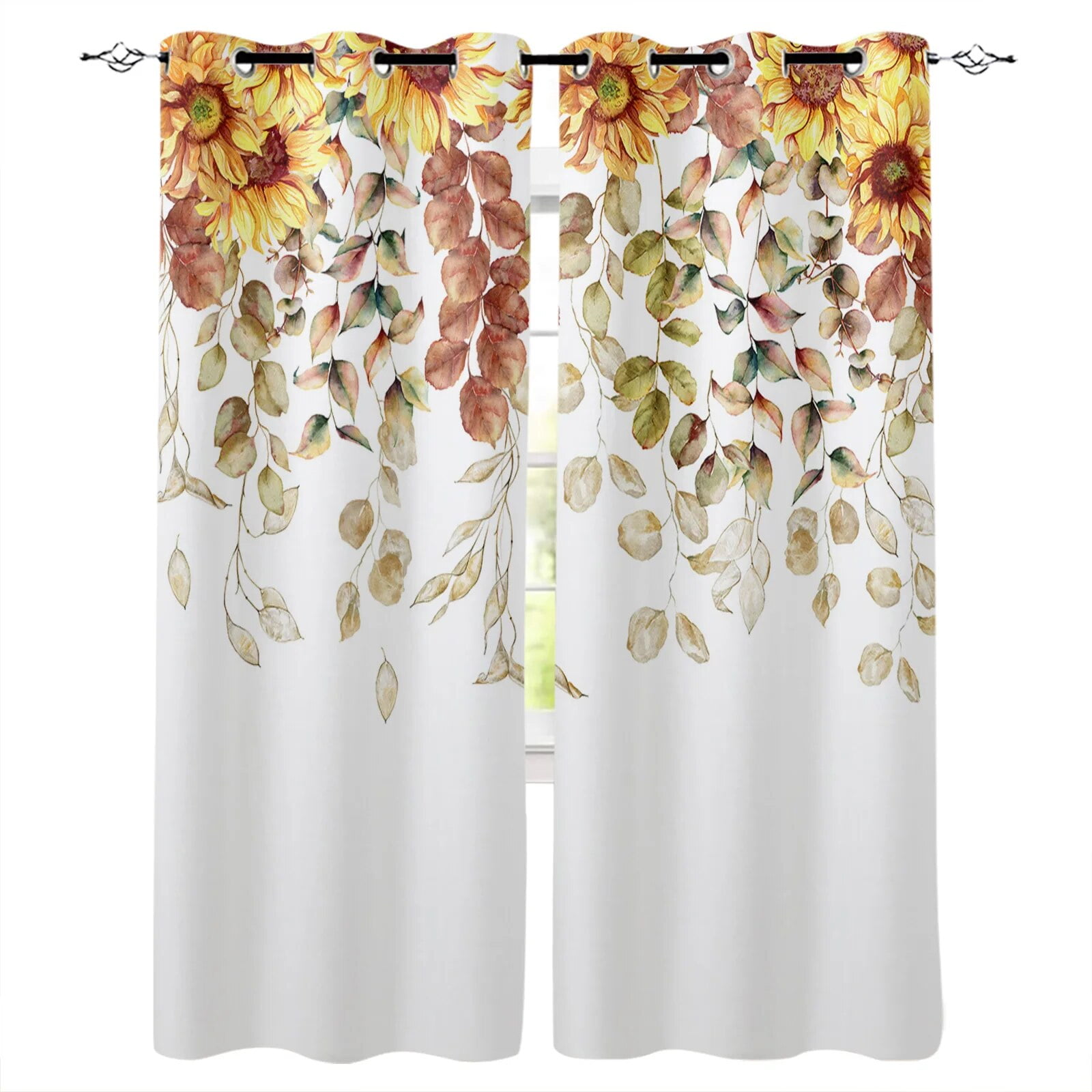 Sunflowers Pattern Vintage Beige Print Kitchen Curtain Window Treatment ...