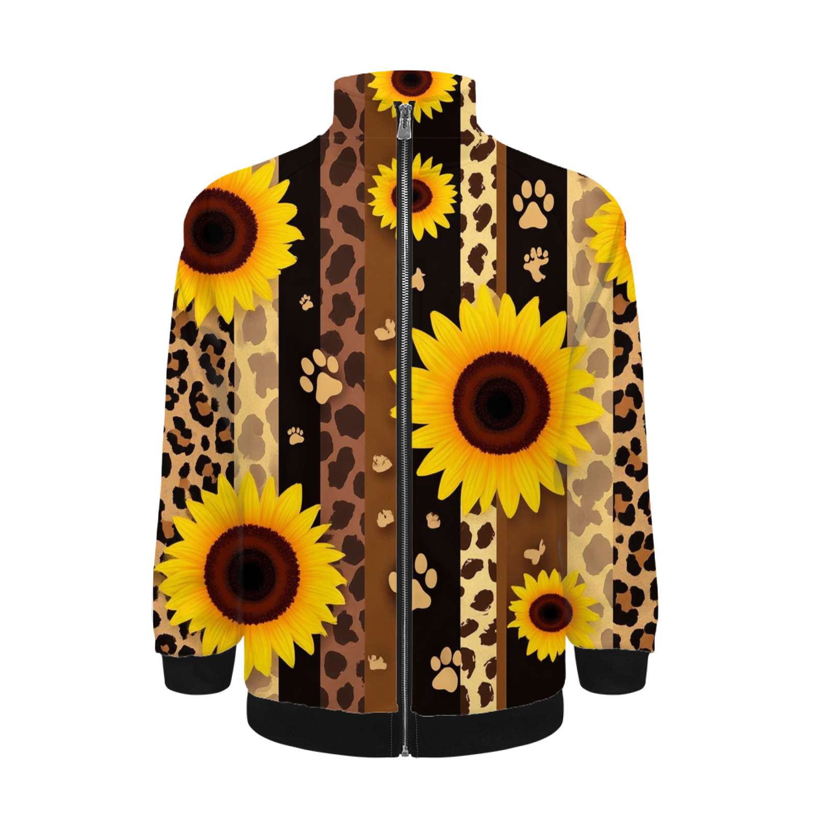 Sunflowers Paw Prints Leopard Print Jacket Men's Street Cool Long ...