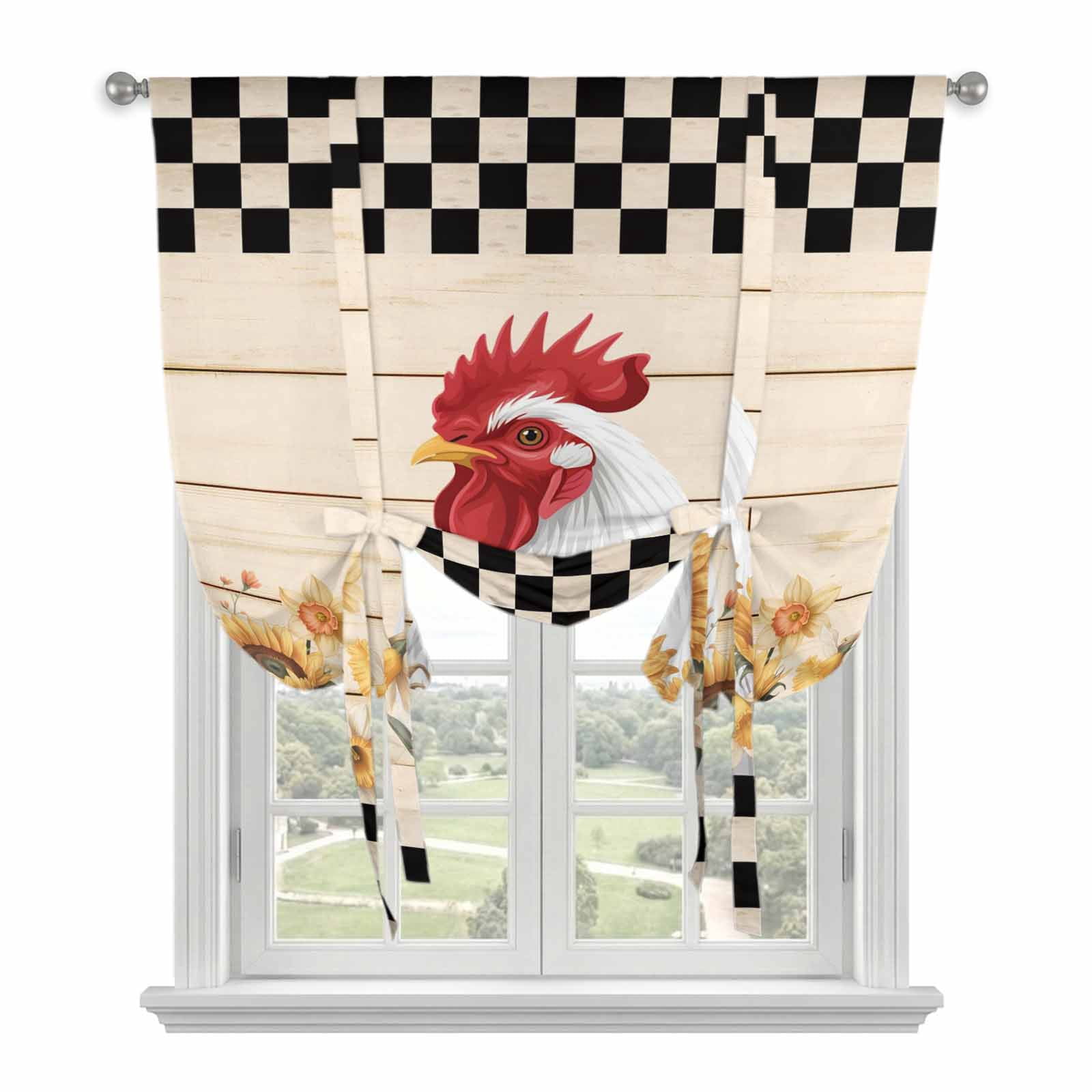 Sunflowers Rooster Tie Up Curtains for Windows, Balloon Window Shades ...