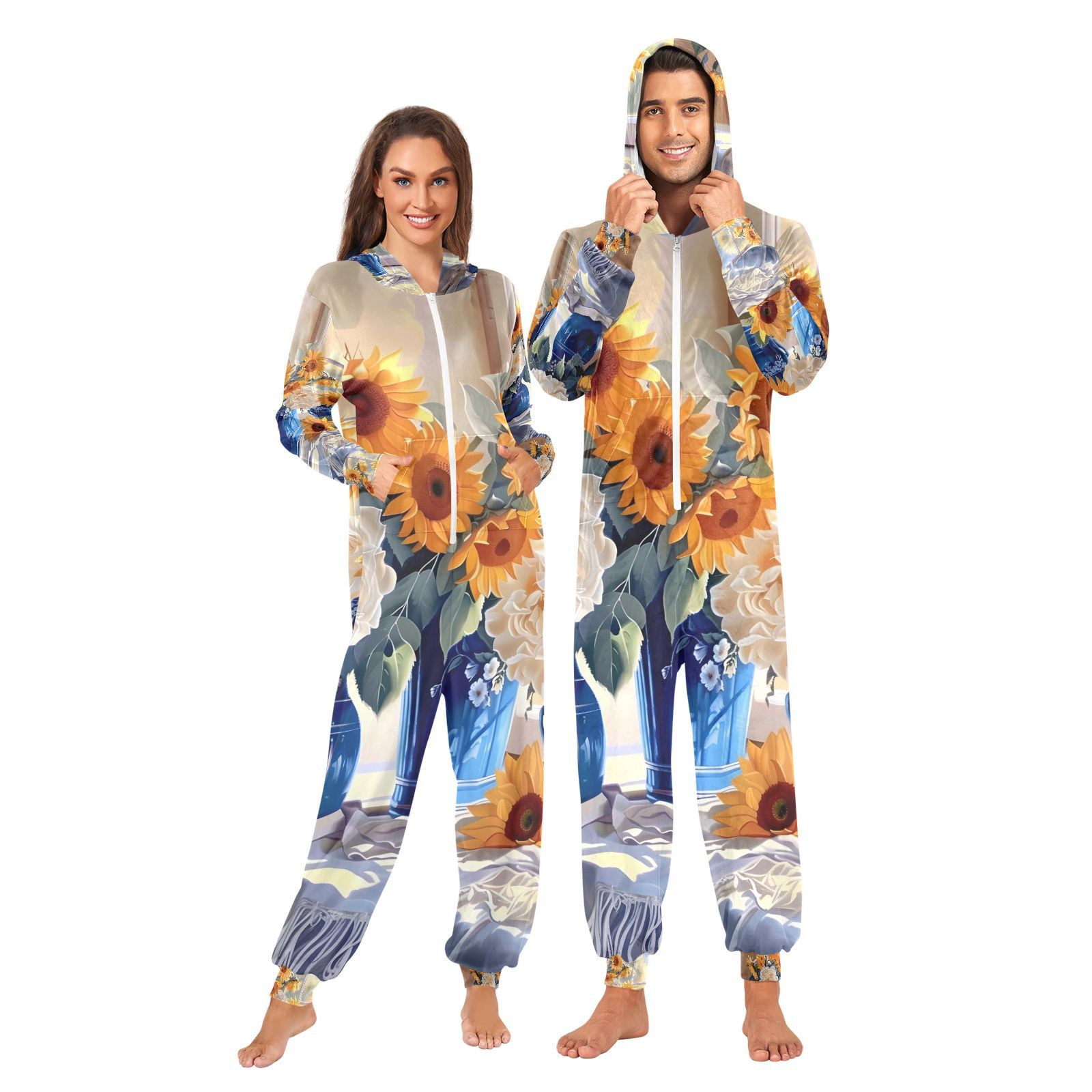 Sunflowers Roses in Vases Adult Onesie Pajamas Slim Fit Christmas One ...