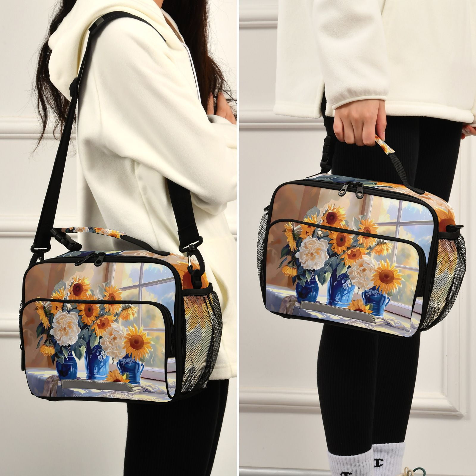 Sunflowers Roses in Vases Lunch Bag Cooler Bag Cooling Tote Portable ...