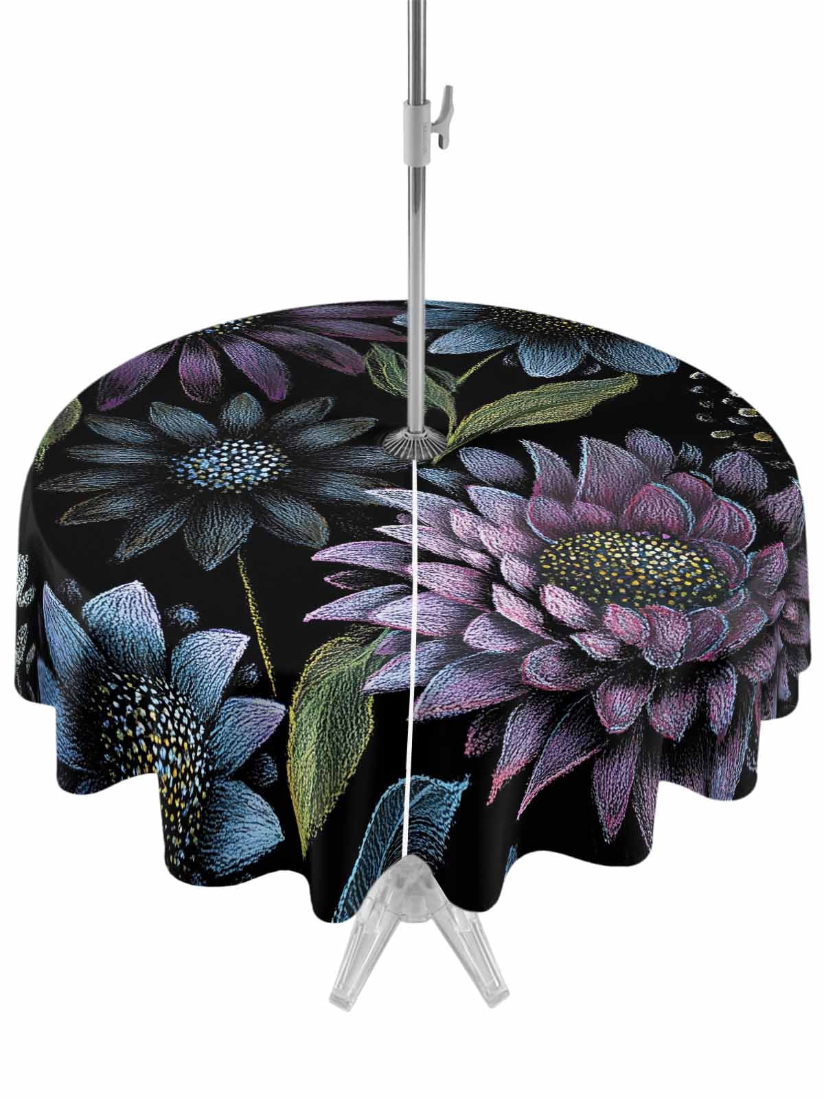 Sunflowers Round Outdoor Tablecloth with Umbrella Hole Country Pastoral ...