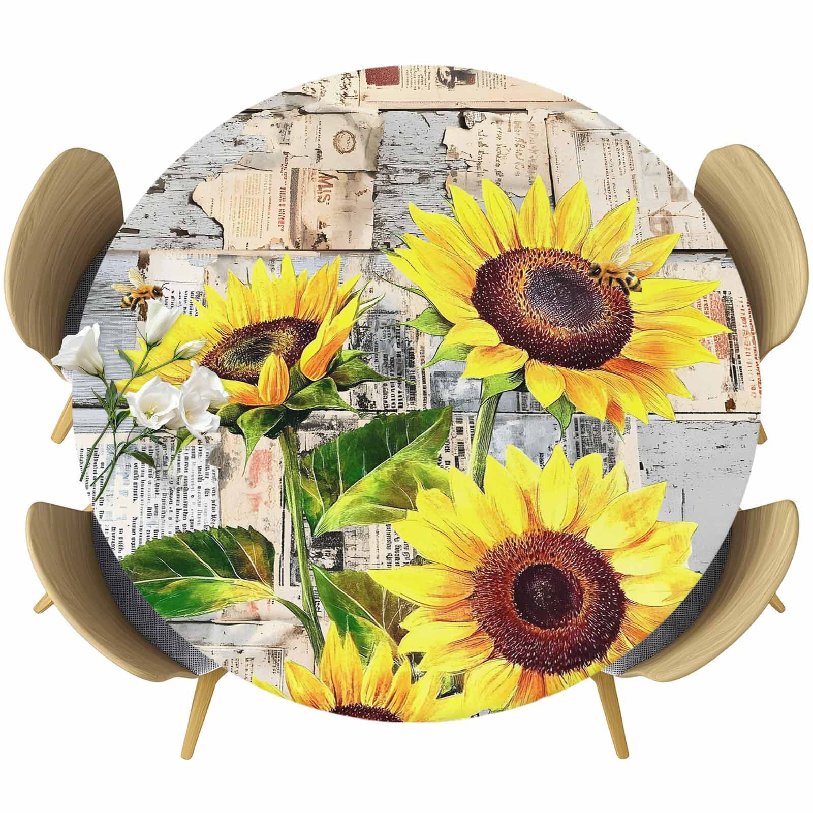 Sunflowers Round Tablecloth 45-54 Inch Round Fitted Table Cloth with ...