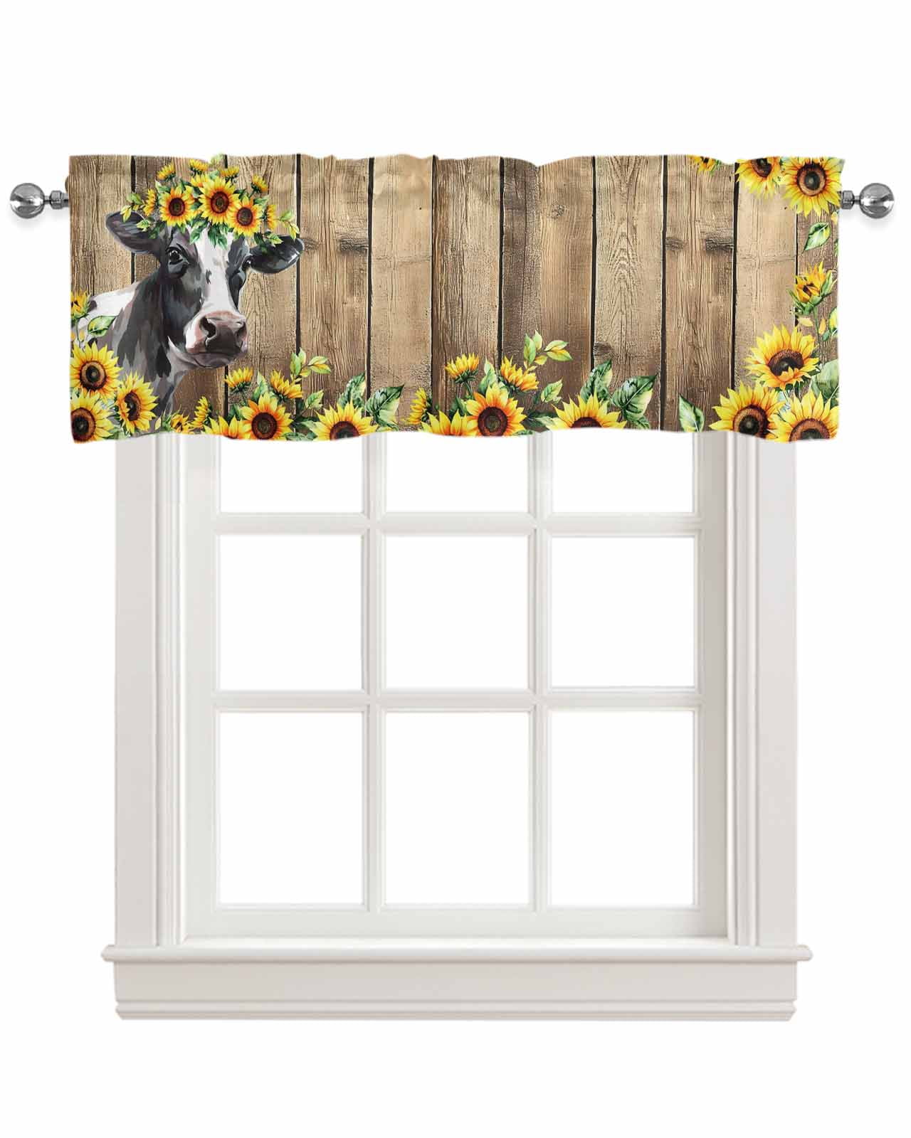 Sunflowers Rustic Kitchen Valances for Windows Farmhouse Linen Window ...