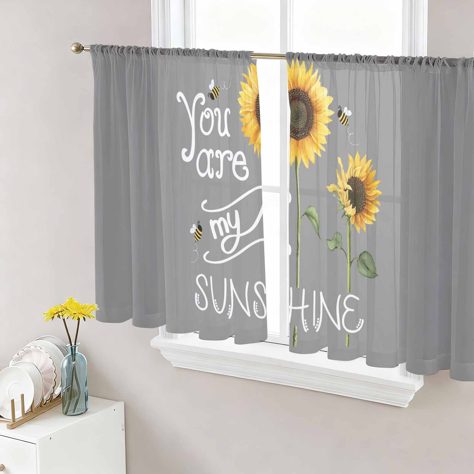Sunflowers Semi Sheer Curtains 54 Inch Length 2 Panels Set, Modern Bee ...