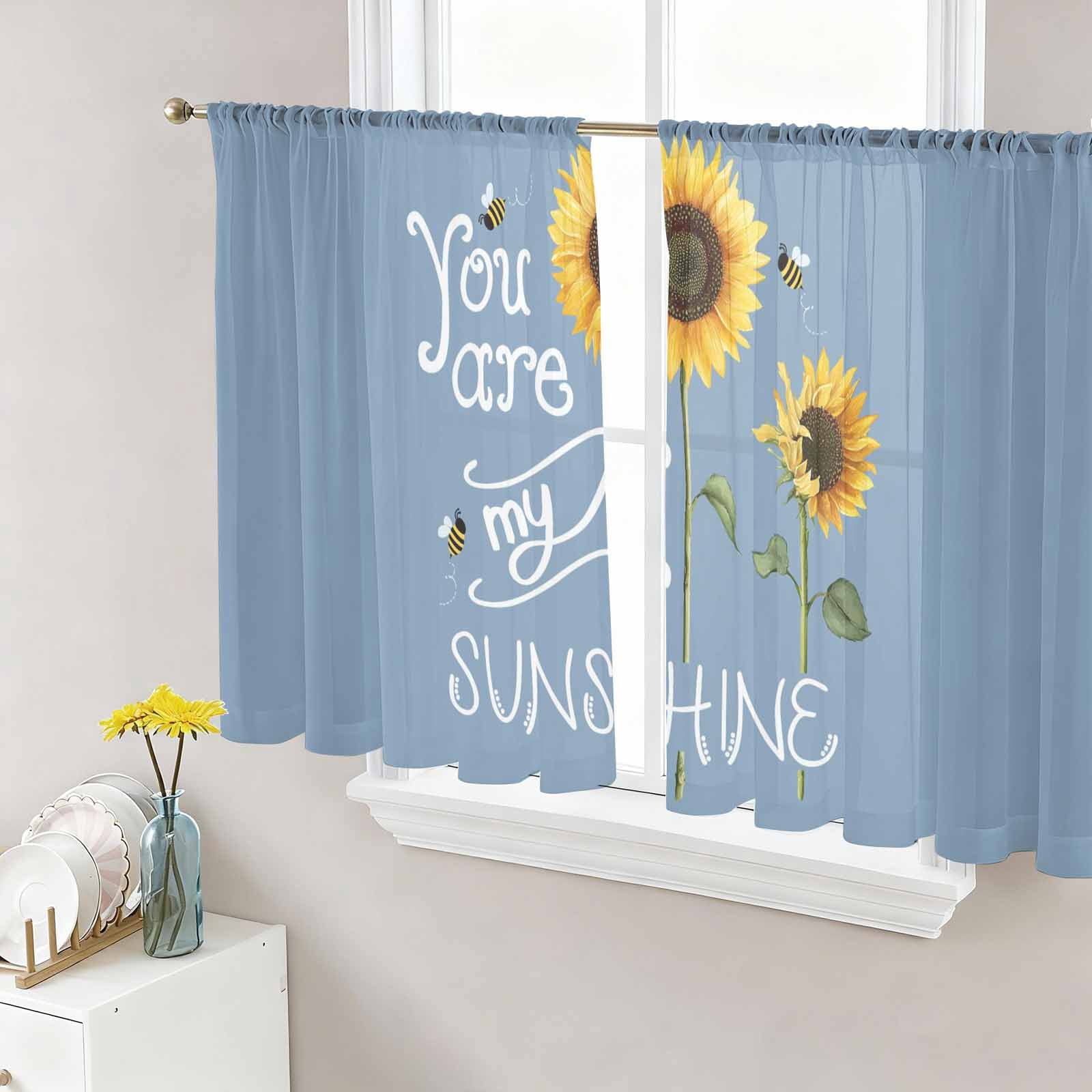 Sunflowers Sheer Curtains 45 Inch Length 2 Panels for Living Room ...