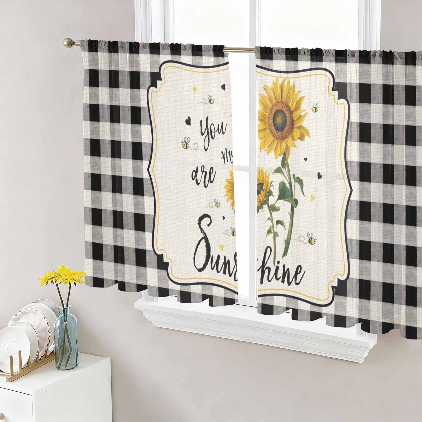 Sunflowers Sheer Curtains 54 Inch Length 2 Panels Set, Yellow Floral ...