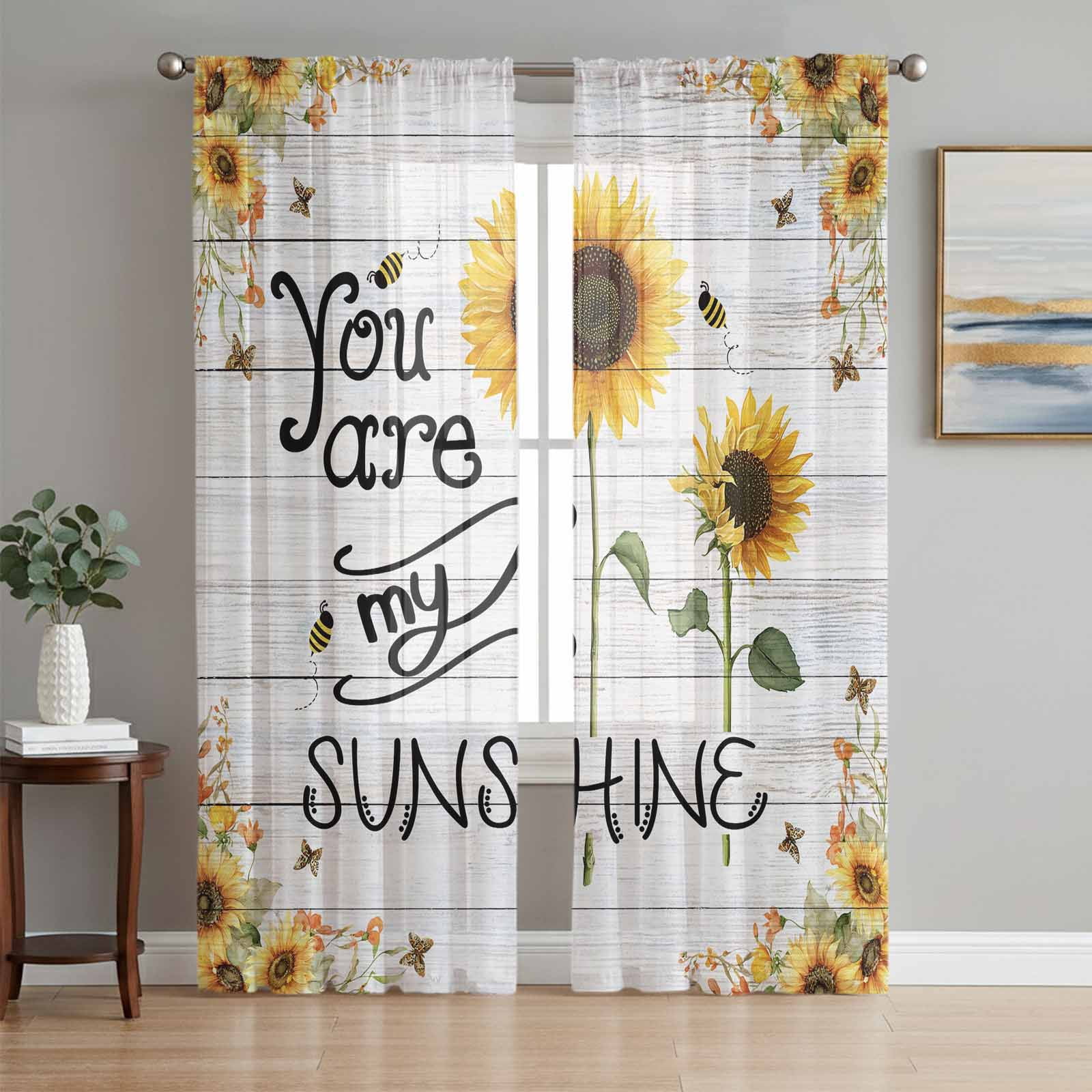 Sunflowers Sheer Curtains 72 Inch Length 2 Panels Set, Farmhosue You ...