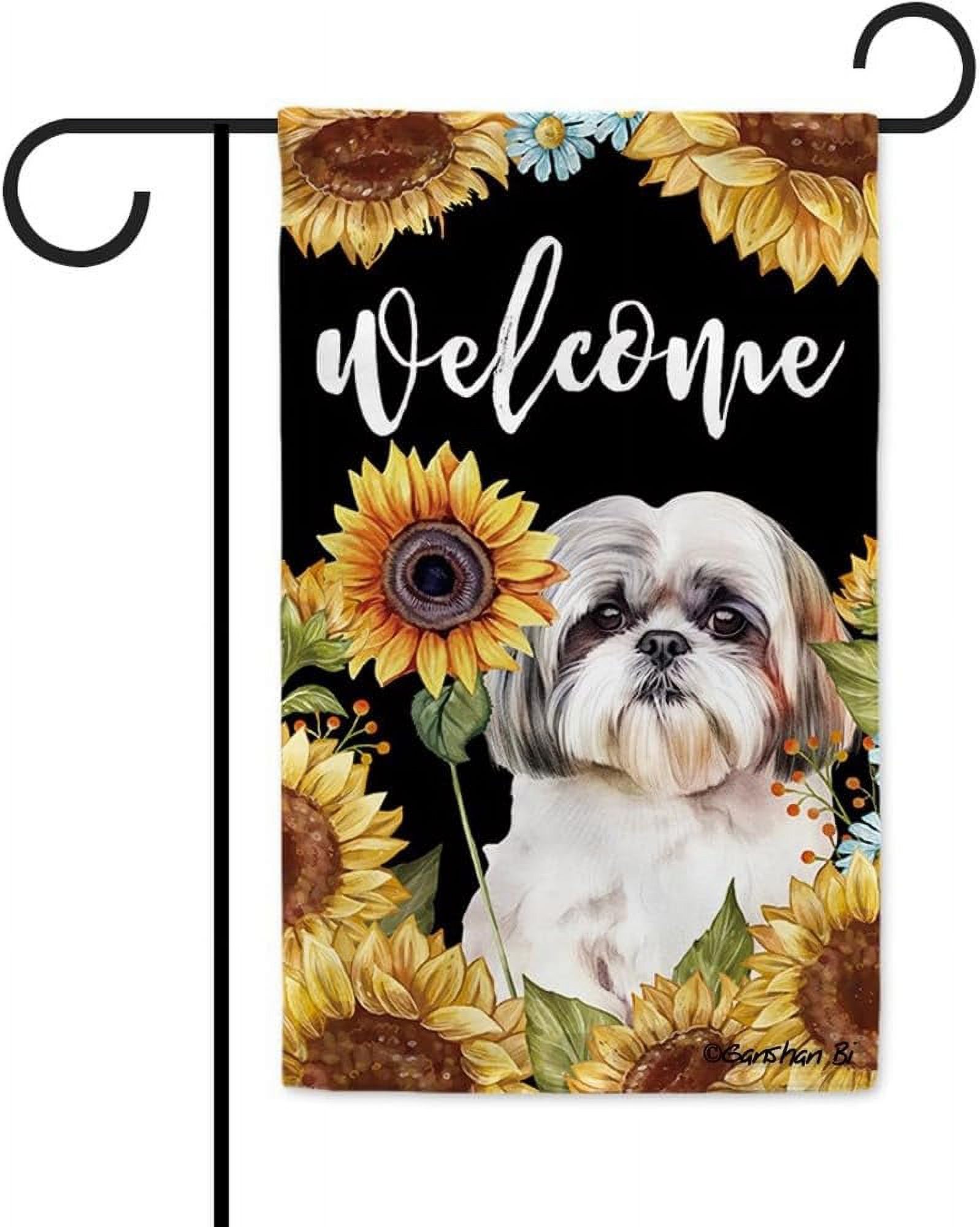 Sunflowers Shih Tzu Garden Flag Watercolor Dog Floral Spring Summer ...