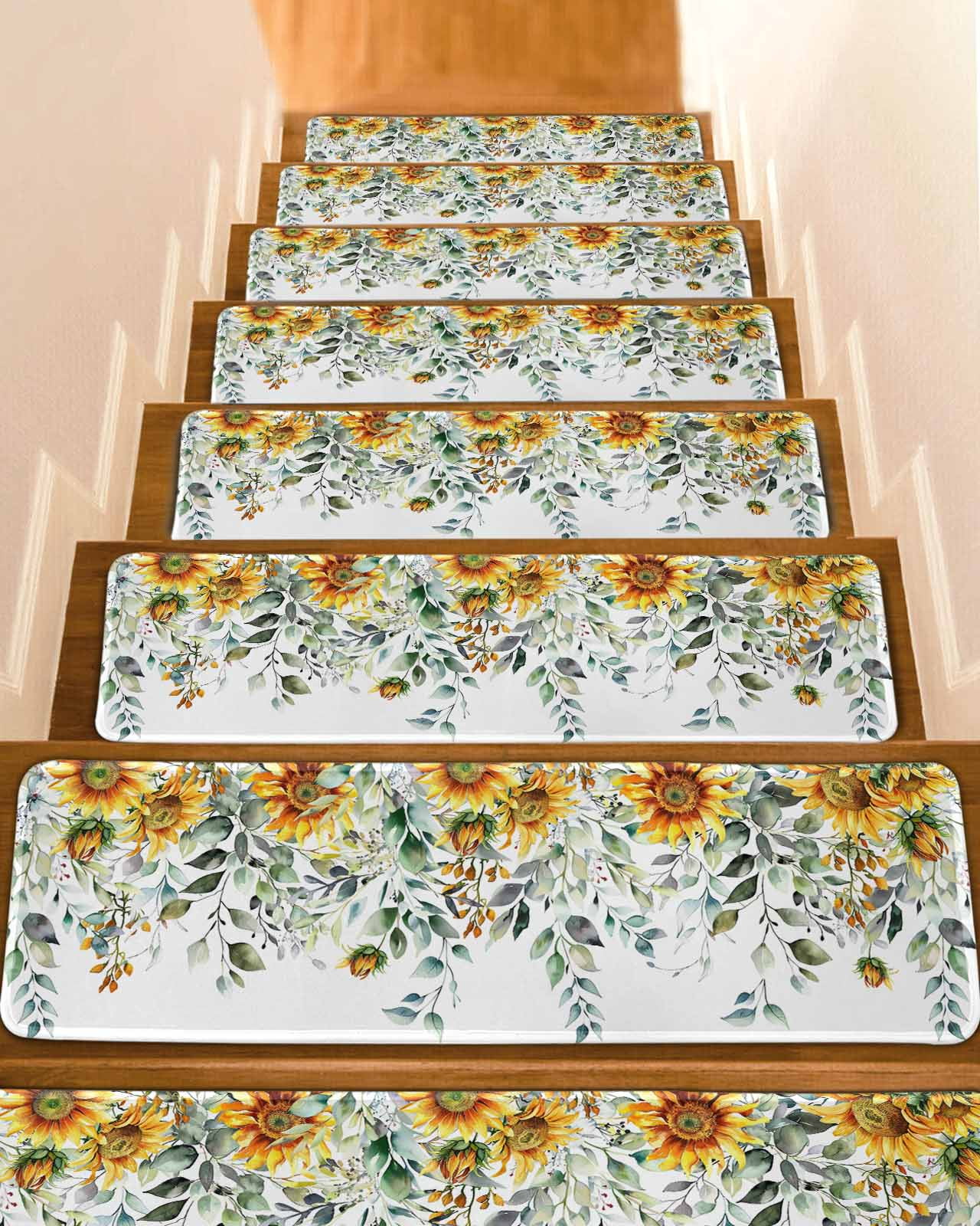 Sunflowers Stair Treads for Wooden Steps Indoor Runner Rug Carpet ...