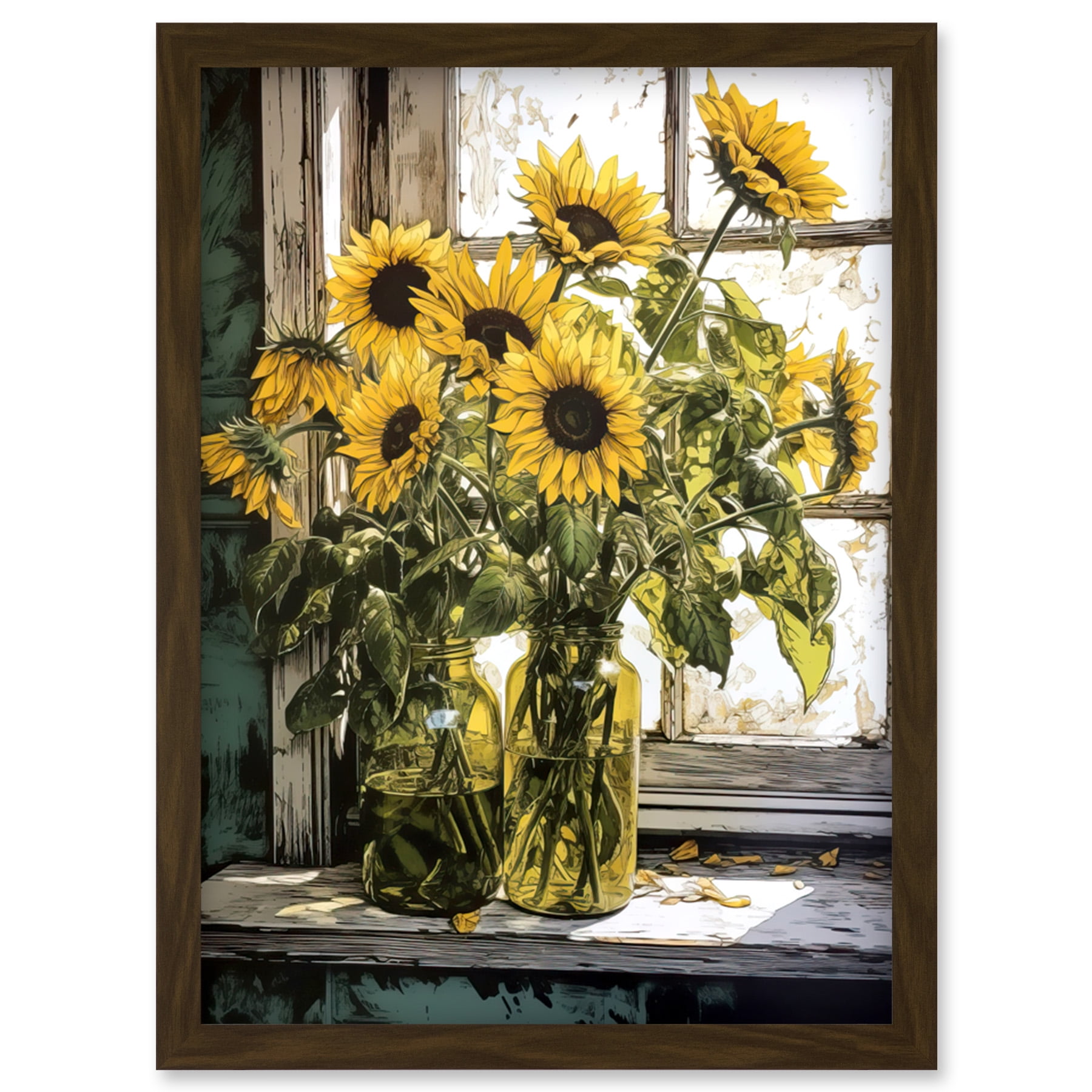 Sunflowers Still Life Watercolour Painting Yellow Flowers Farmhouse ...