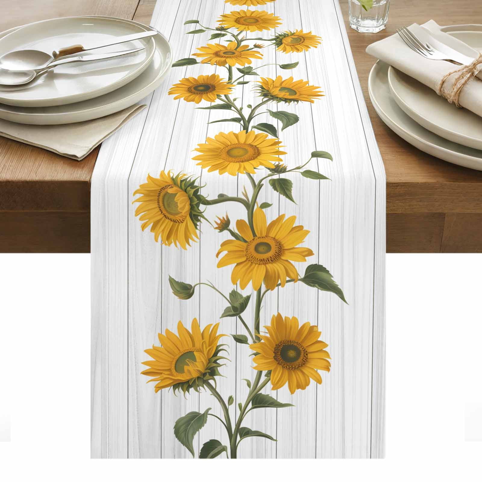 Sunflowers Table Runner - 70 Inch Long, Kitchen Dining Table Runner ...