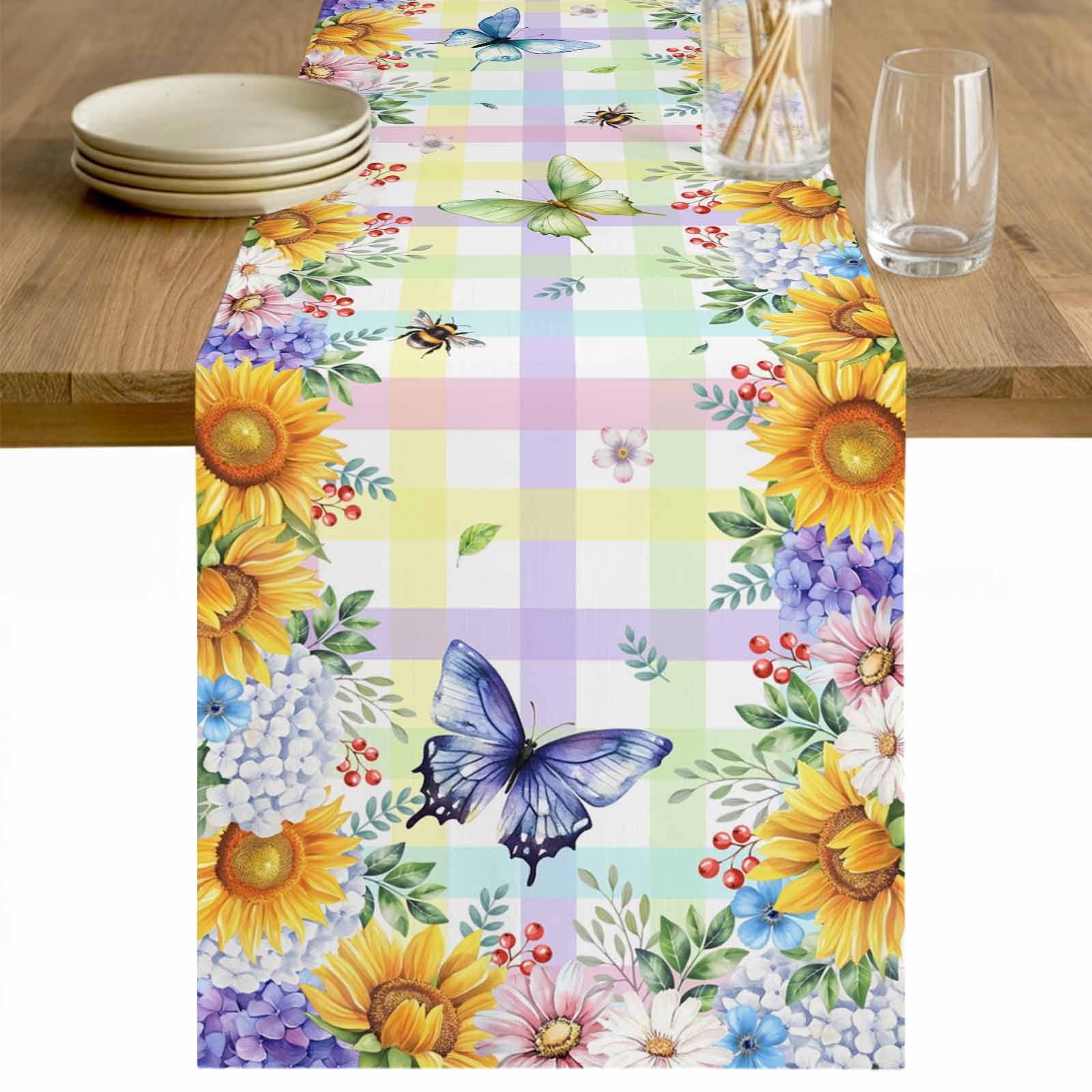 Sunflowers Table Runner - 72 Inch Long Spring Flowers Butterflies ...