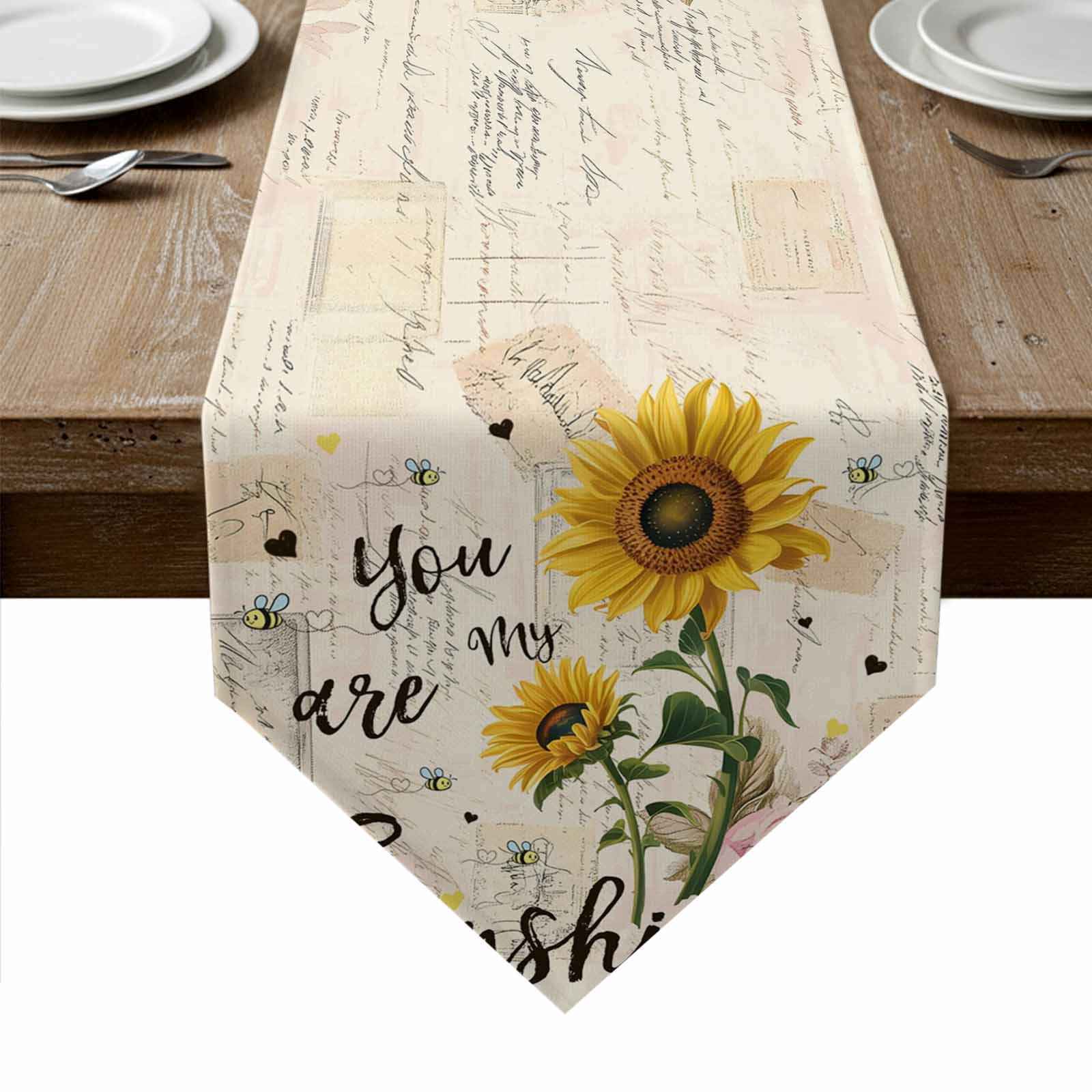 Sunflowers Table Runner Linen Burlap Table Runner 108 Inches Long ...