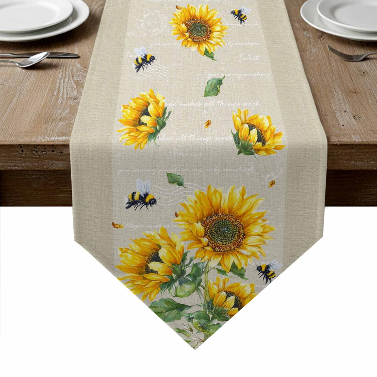 Sunflowers Table Runner Linen Burlap Table Runner 48 Inches Long ...