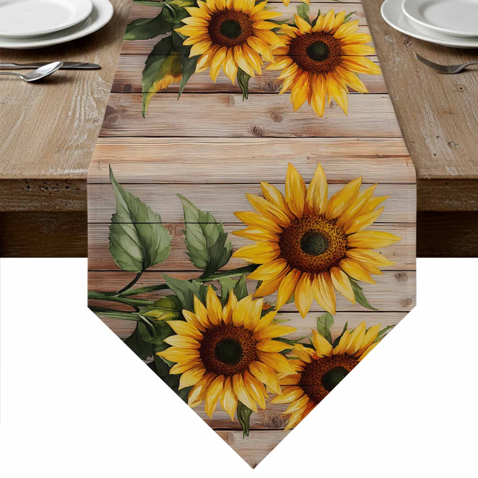 Sunflowers Table Runner Linen Burlap Table Runner 72 Inches Long ...